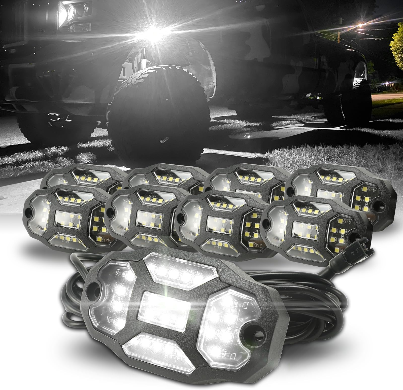 Amazon.com: White Rock Lights, YONEDA 4PODS Aluminum Housing IP68 ...