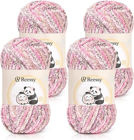 Reessy Chenille Yarn, 4 × 100g Soft Chunky Wool Set, Chunky Chenille ...