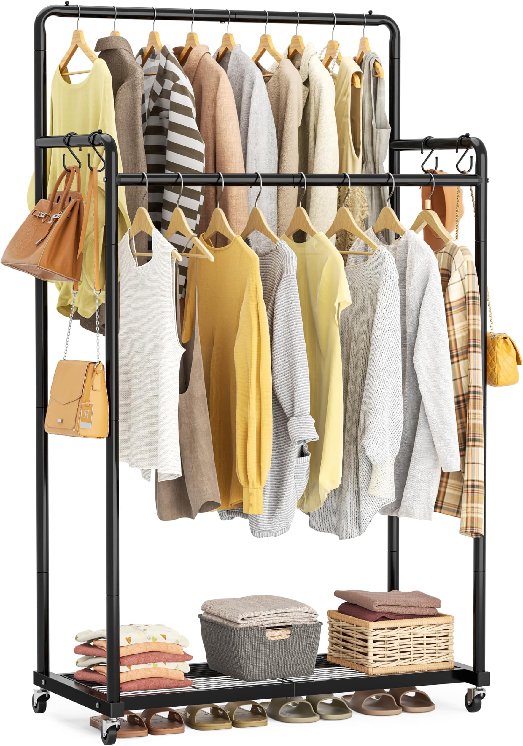 HOMIDEC Clothes Rail,Metal Clothes Rack with Hooks, Double Rads Heavy ...