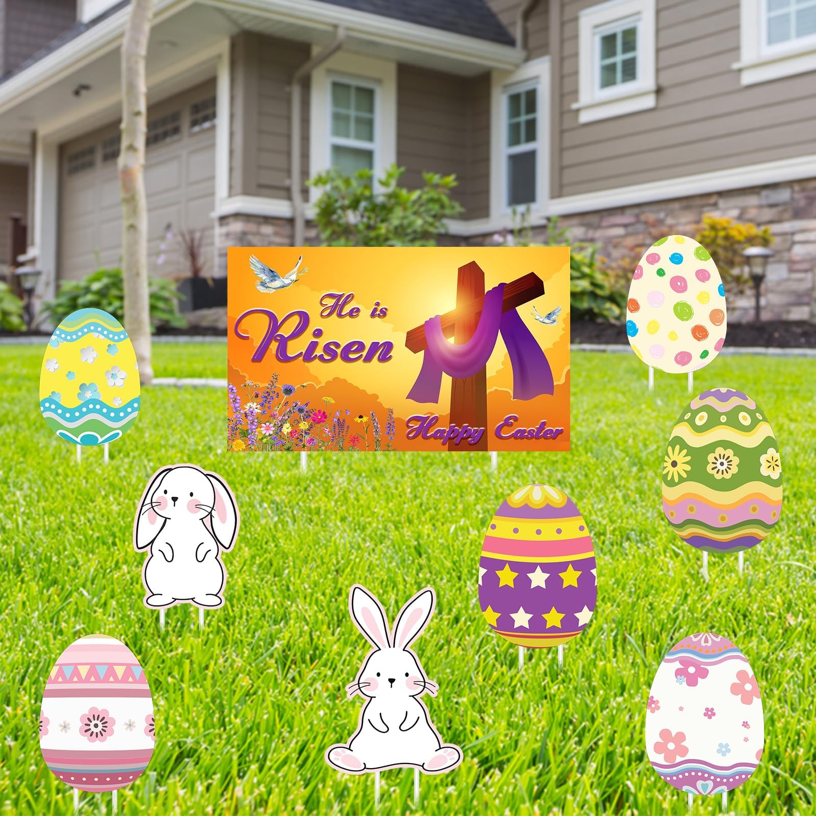 Amazon.com : ALISSAR 8-Pack Large Easter Bunny Egg Yard Signs - 16 Inch ...