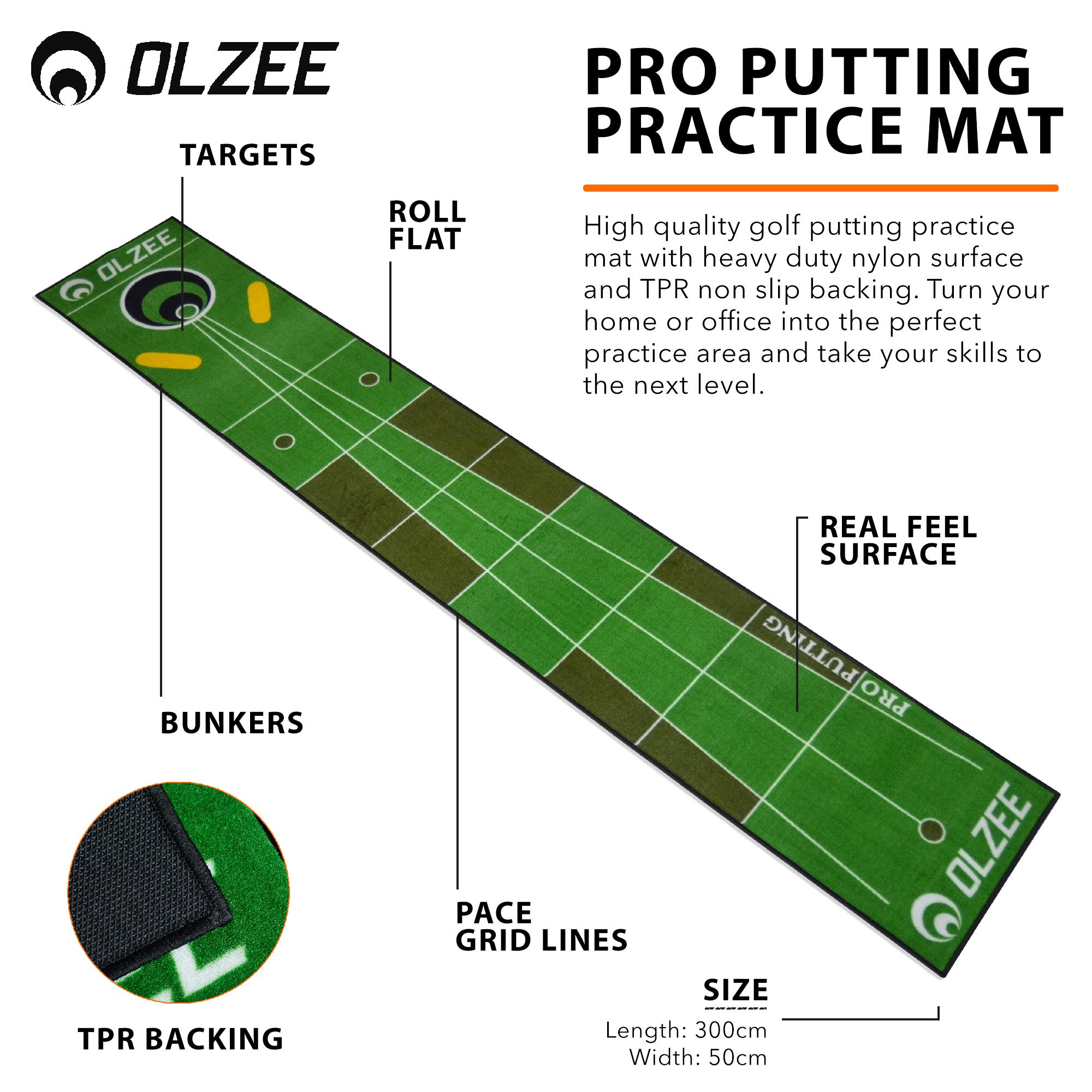 OLZEE GOLF PUTTING PRACTICE MAT LARGE 3M PRO PUTTING GREEN TRAINING ...