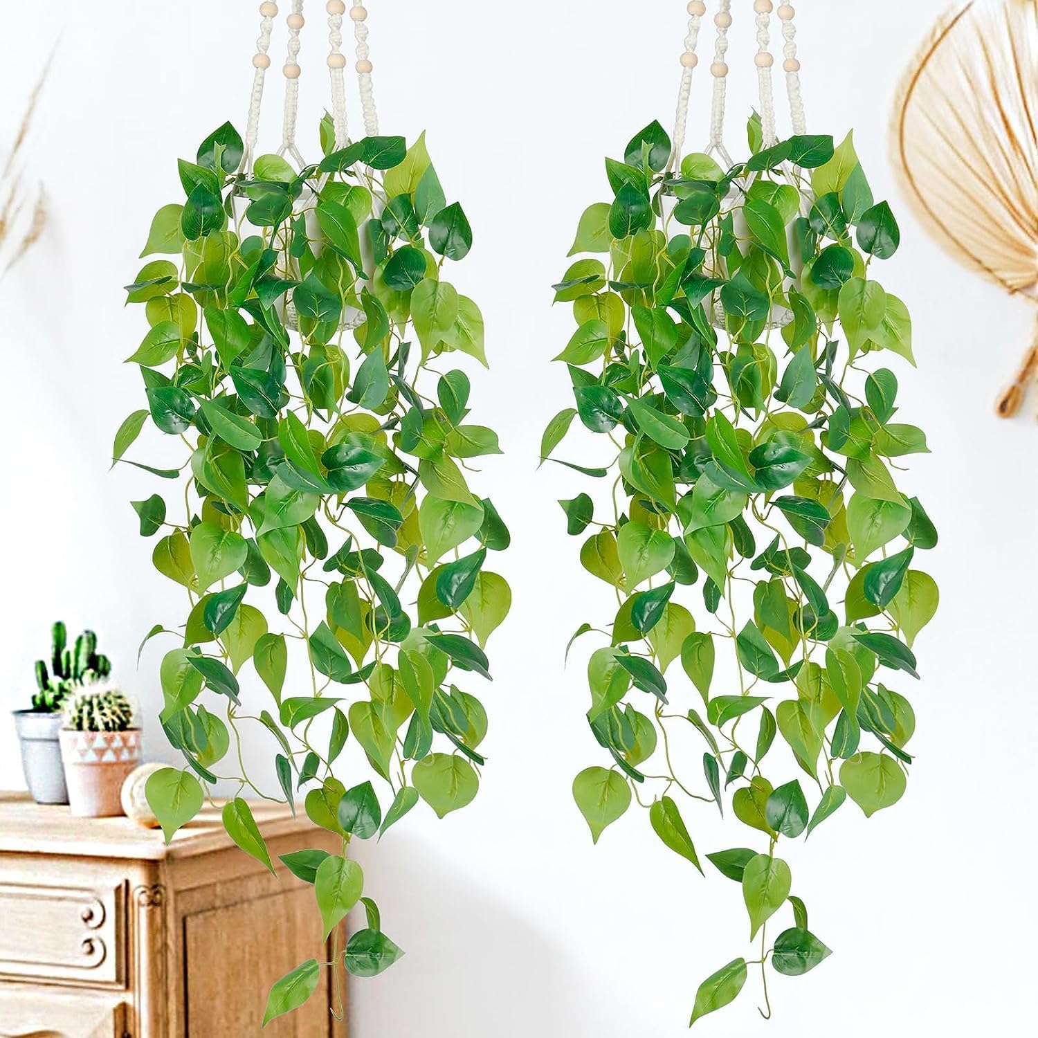 LOMOHOO Artificial Plant Macrame Plant Hangers Fake Hanging Plant with ...