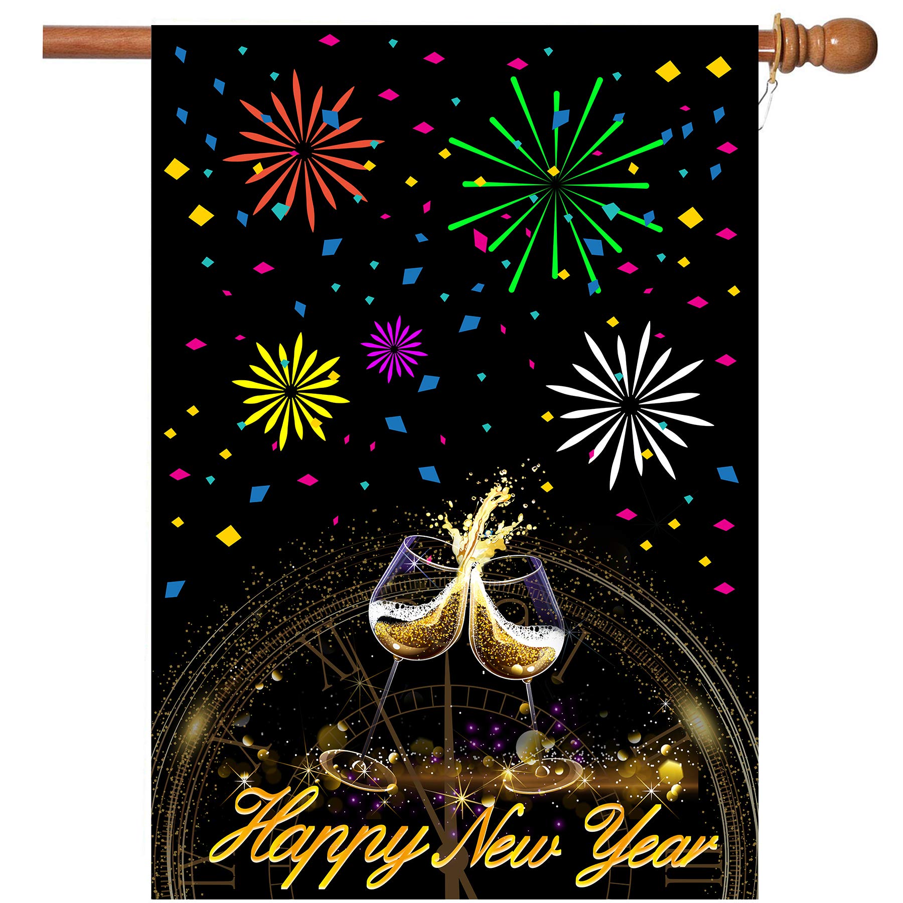 Amazon.com : New Years Flag,Happy New Year Garden Flag 28 x 40 Inch ...