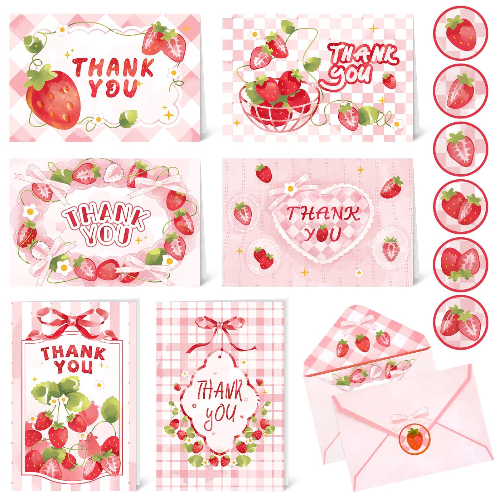 Snapklik.com : WERNNSAI 24 Pack Strawberry Thank You Cards - Pink Bow ...