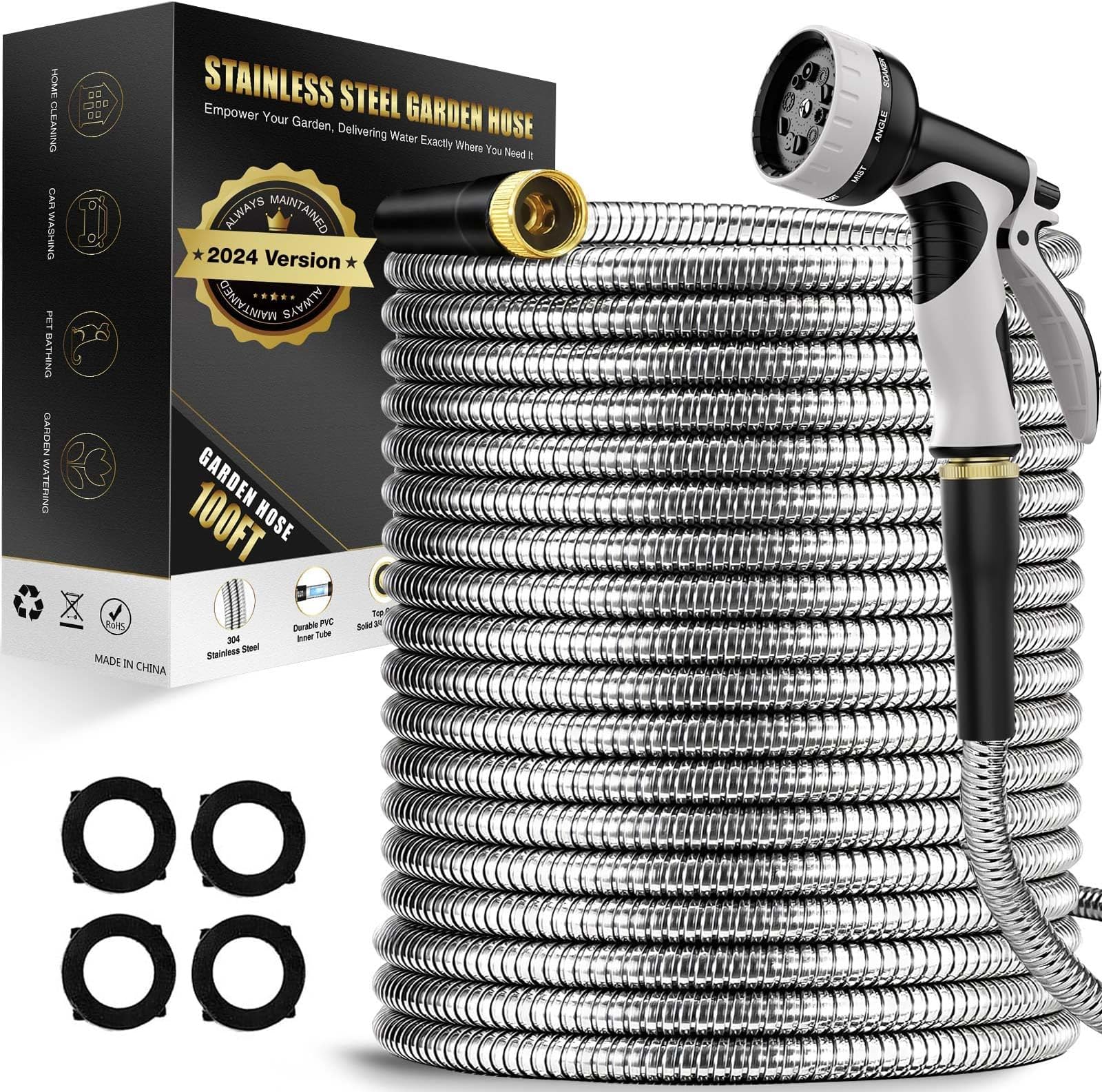 Amazon.com: HOMEIDEAS 100 ft Leak-proof Stainless Steel Metal Garden ...