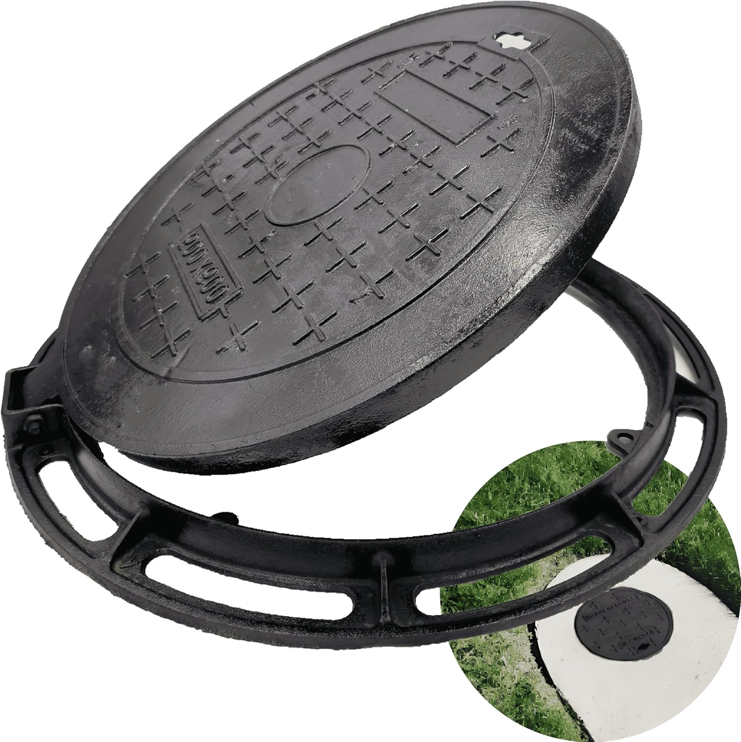 MOSINSBO 24” Cast Iron Manhole Cover and Frame, B Class Black Septic ...