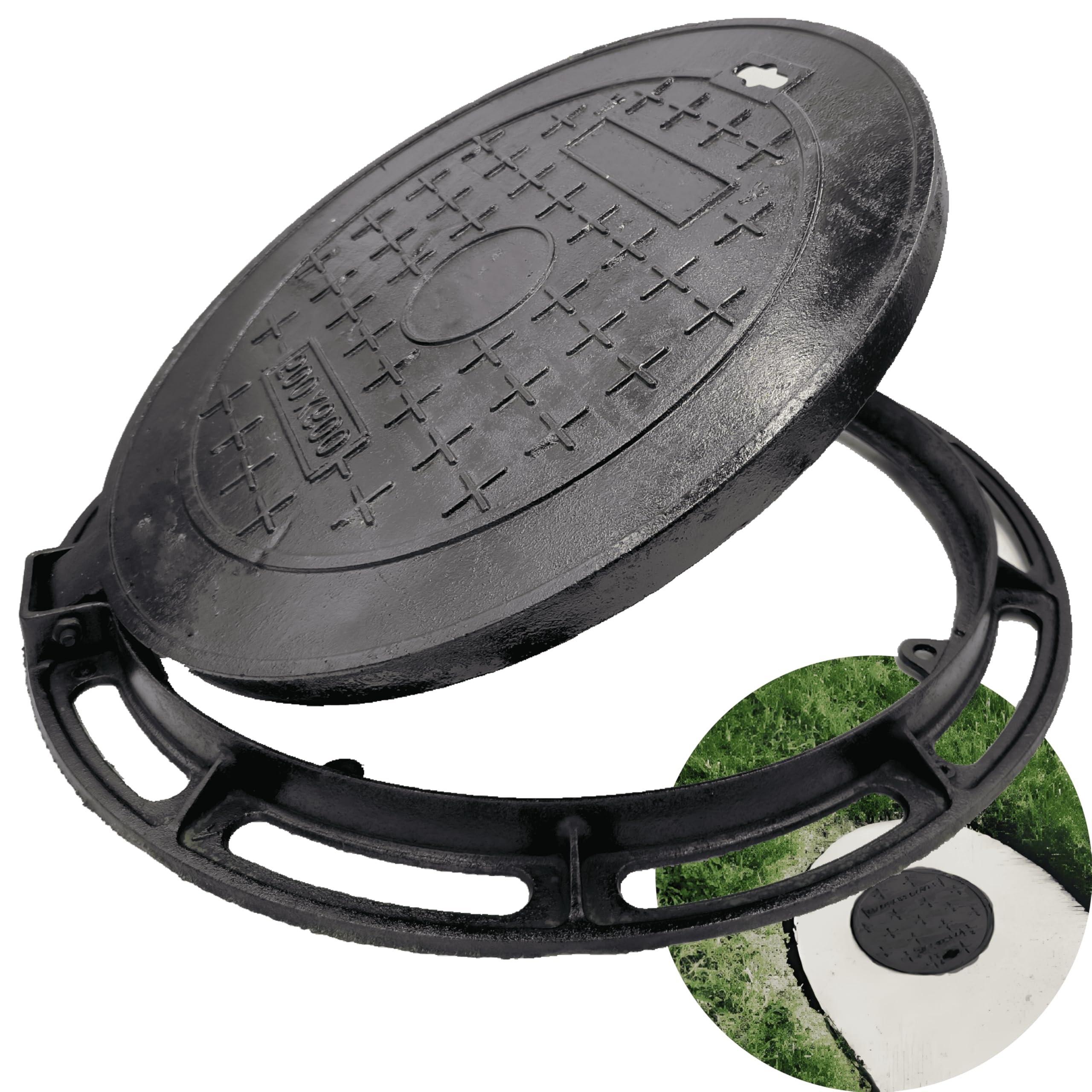 Amazon.com: MOSINSBO 24” Cast Iron Manhole Cover and Frame, Black ...