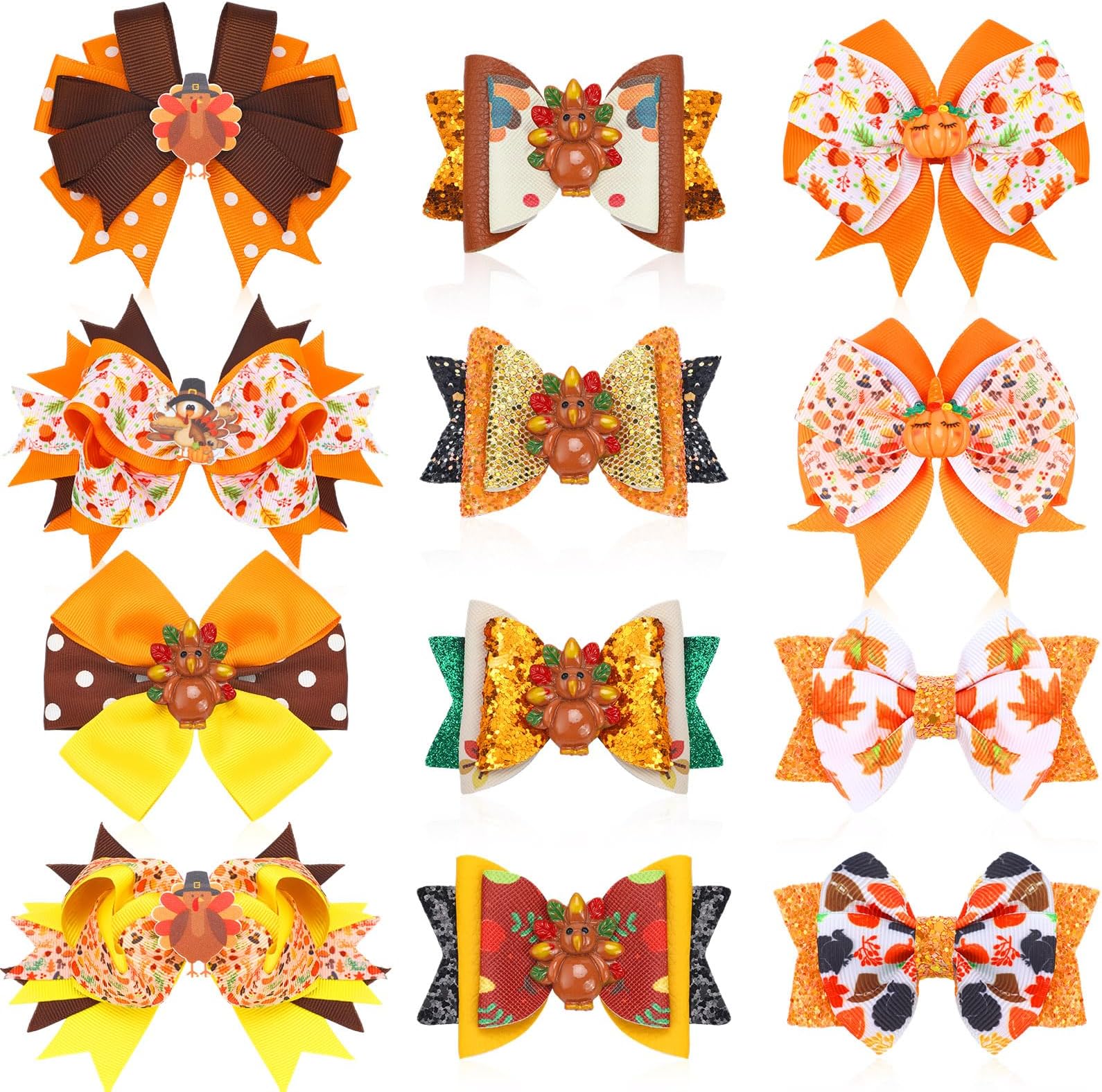 Amazon.com : Fall Pumpkin Korker Hair Bow Clips Girls Halloween Ghost ...