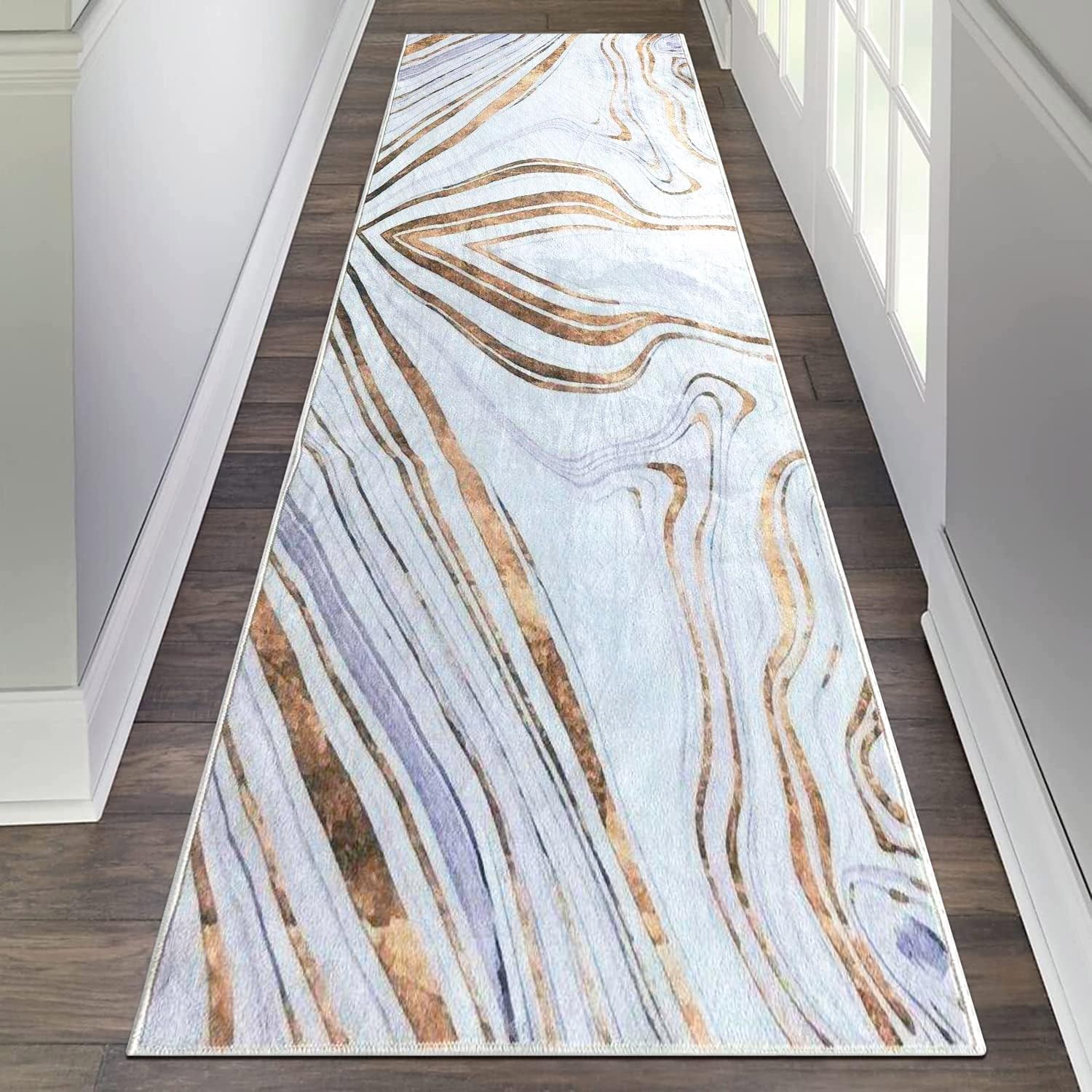 MGrow in Style Runner Rug for Hallway Non Slip 65 x 180 cm Marble Gold ...