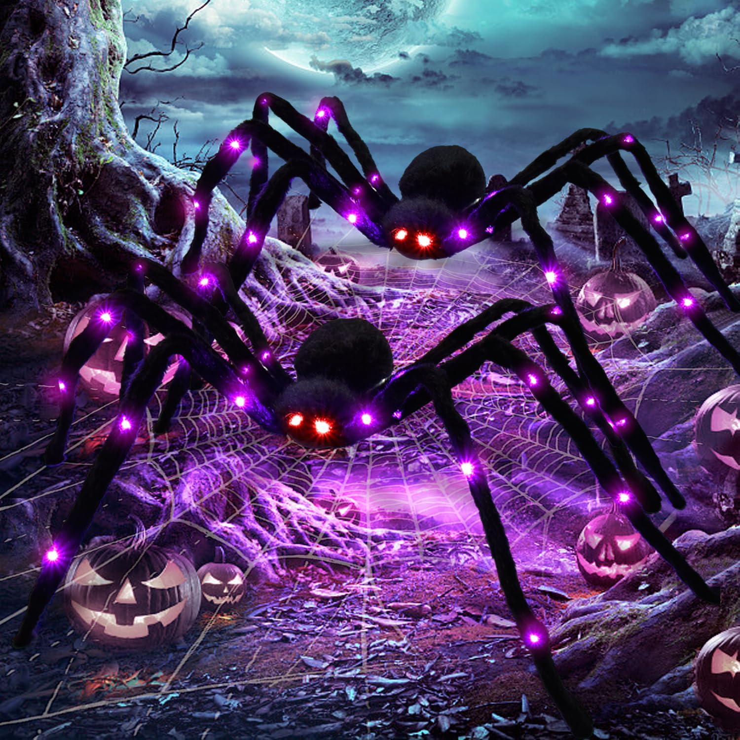 Amazon.com: Halloween Spider Decorations 4ft Light up Giant Spider and ...
