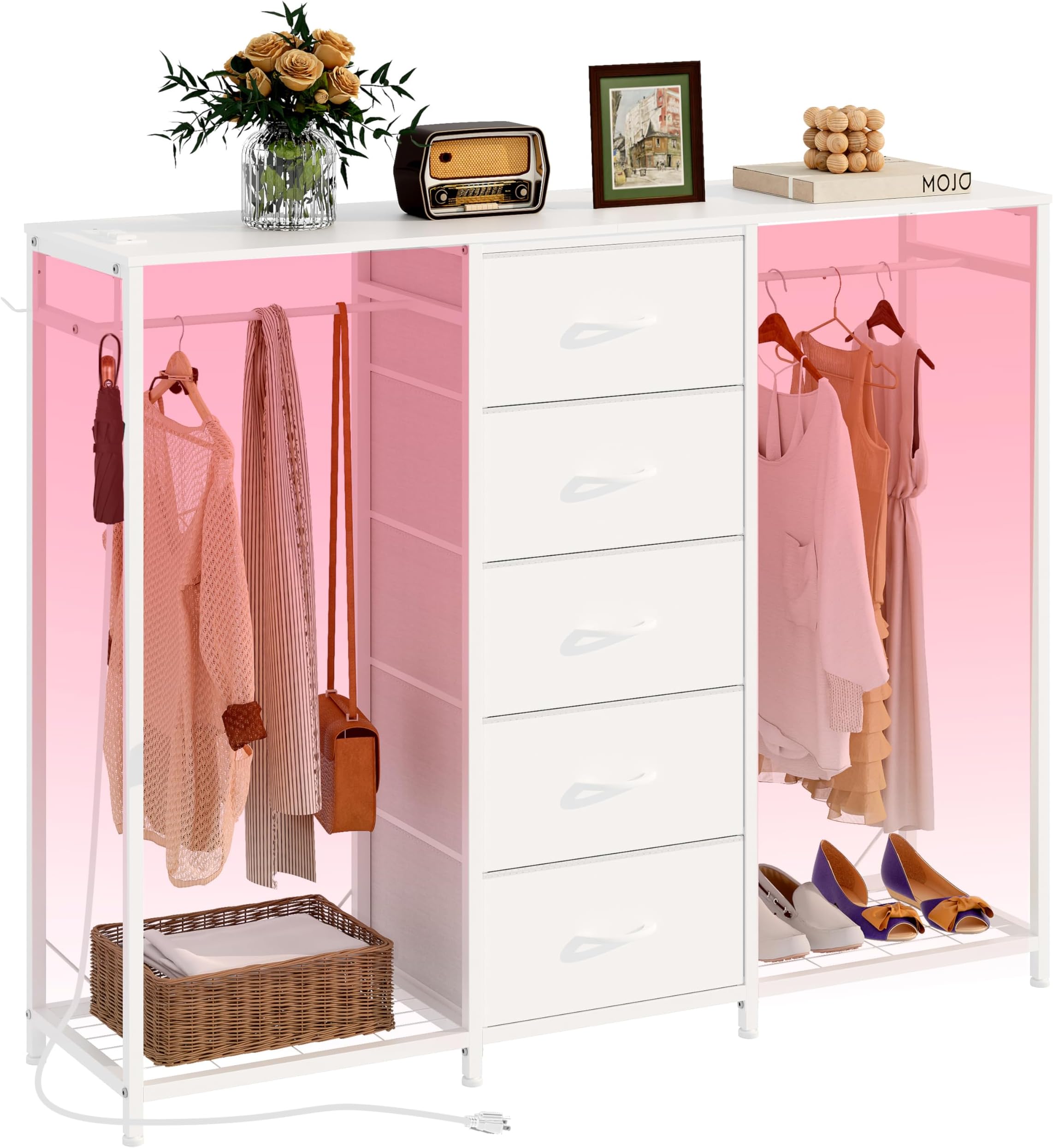Amazon.com: Somdot White Dresser for Bedroom with Hanging Rack LED ...