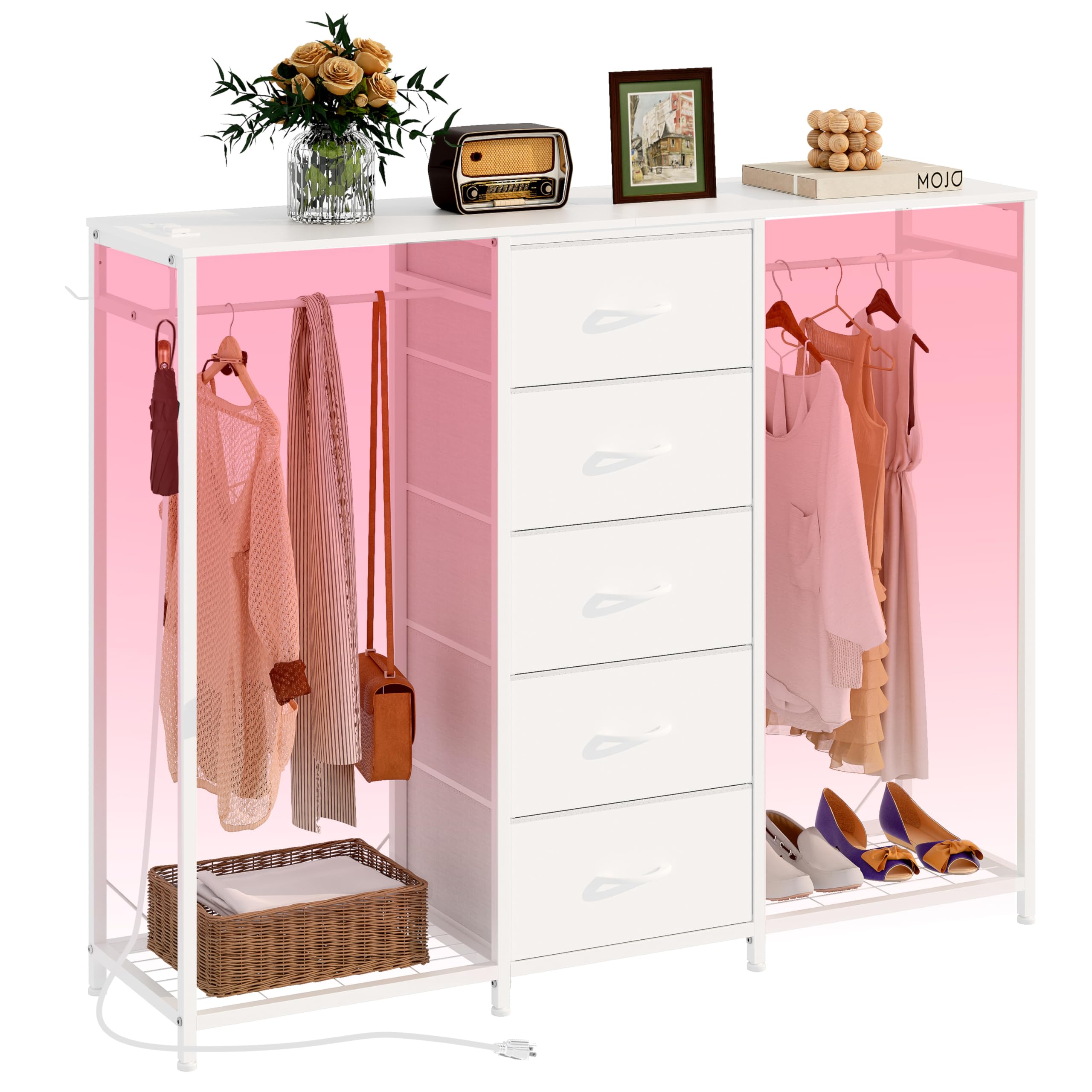 Amazon.com: Espelism Dresser for Bedroom with Clothes Rack 5 Drawer ...