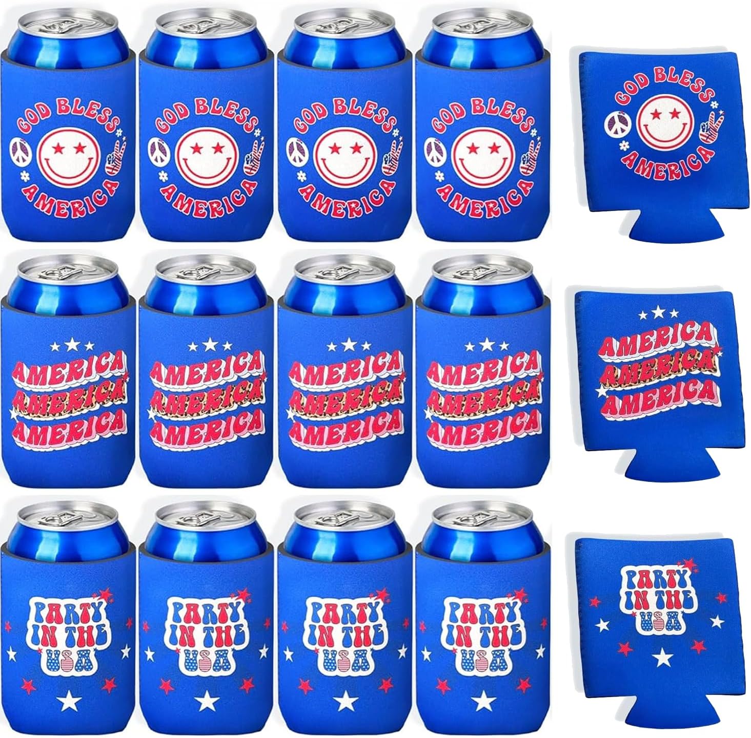 Amazon.com: HOUSE OF PARTY 4th of July Can Cooler | 12PCS Beer Can Coolers Sleeves Bulk for Soda ...