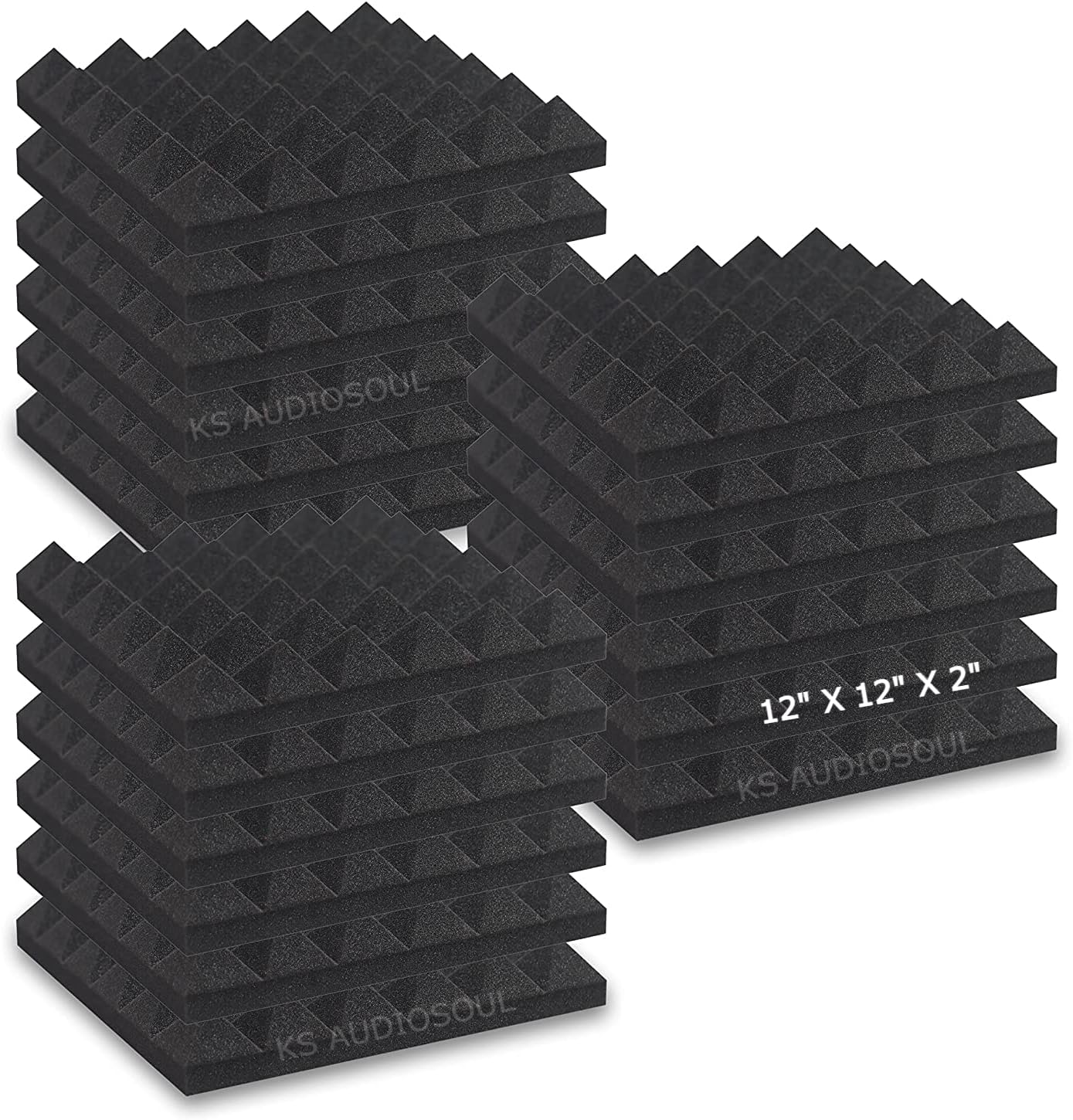KS Studio Soundproofing Pyramid Acoustic Foam Panels 2"x12"x12" (Black ...