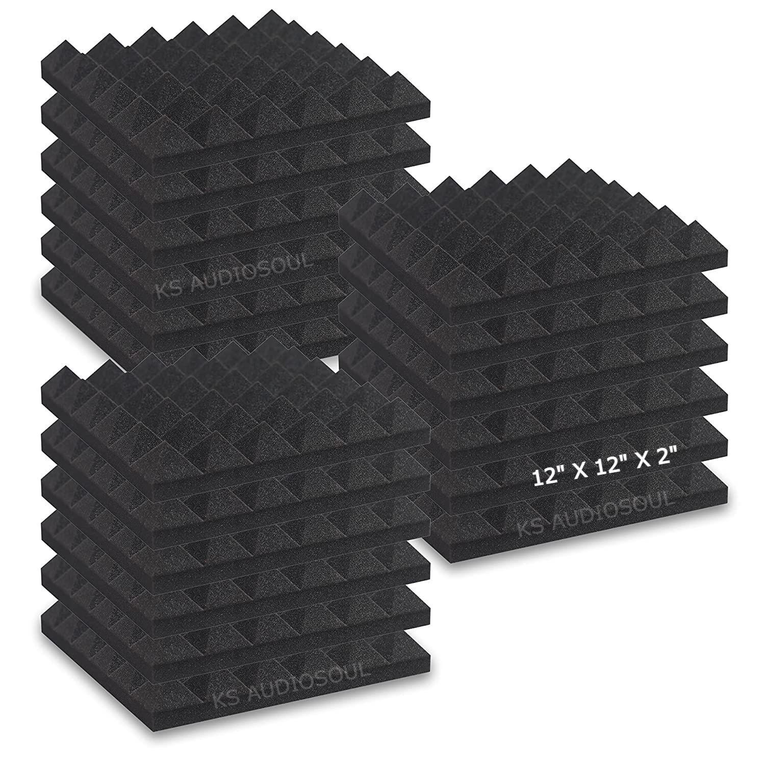 KS Studio Soundproofing Pyramid Acoustic Foam Panels 2"x12"x12" (Black ...