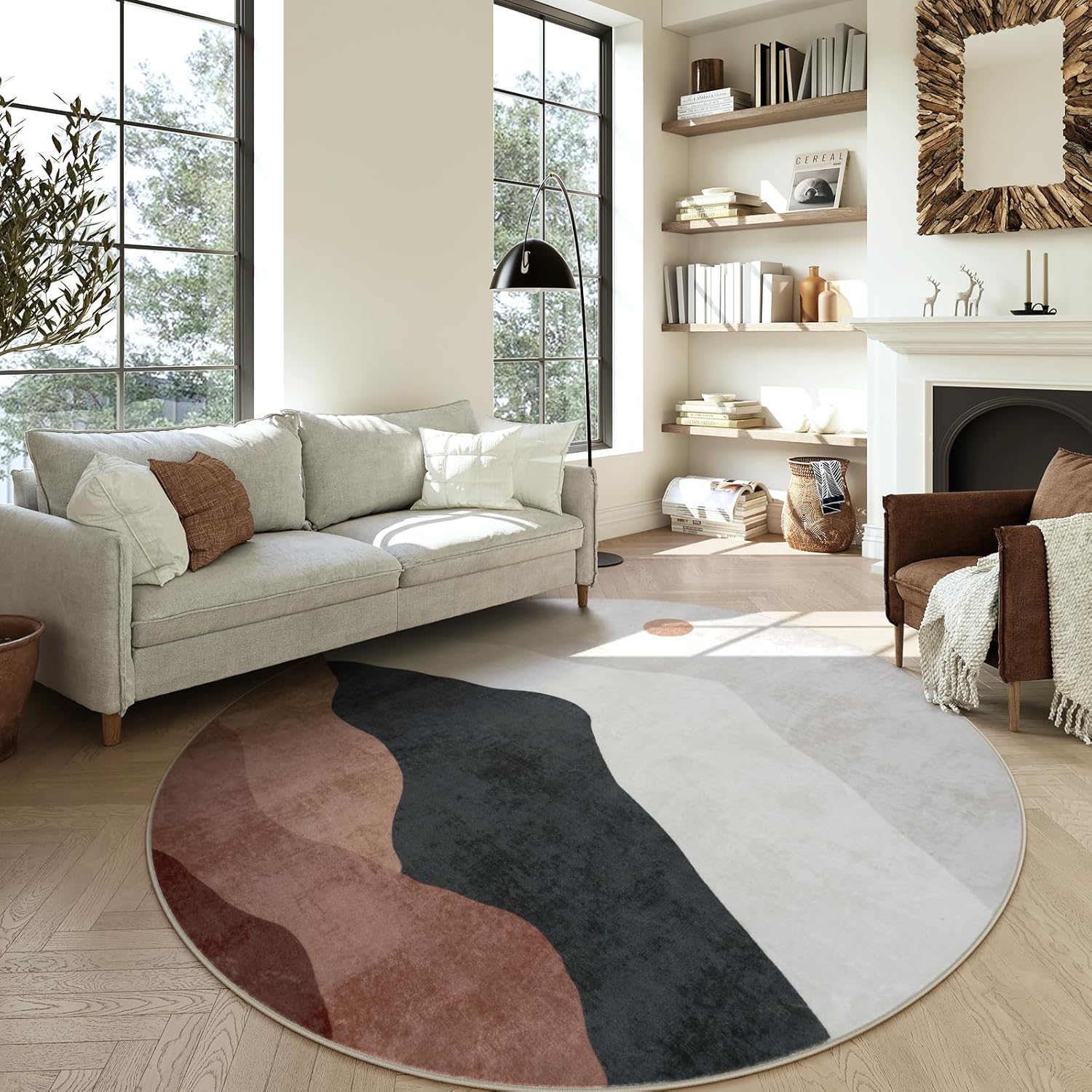 Amazon.com: Sungea Grey Round Rugs 8ft, Abstract Circle Area Rug for ...