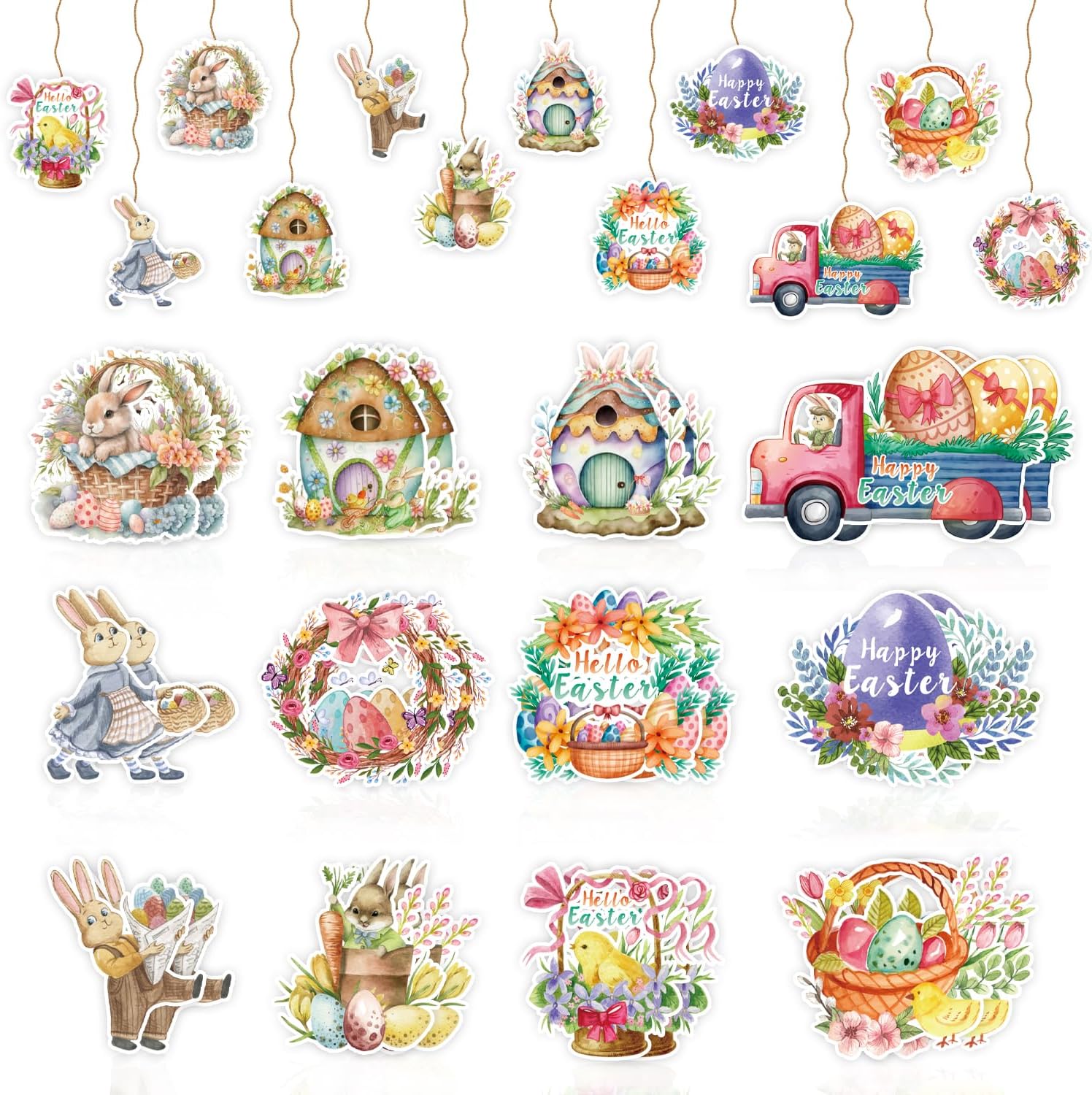 Amazon.com: 24 Pcs Spring Egg Bunny Easter Ornaments for Tree Easter ...