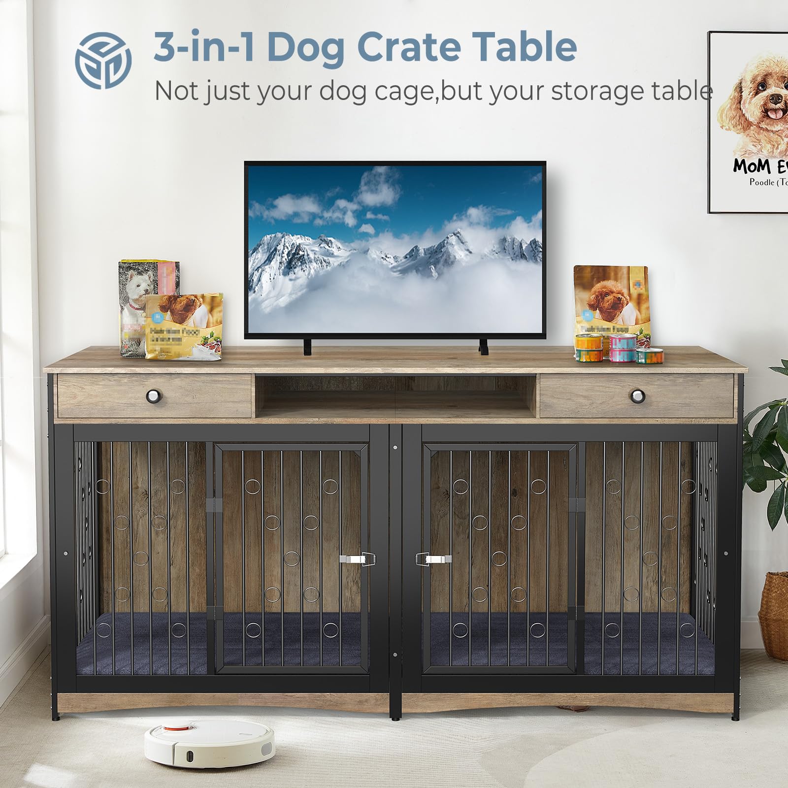 Snapklik.com : Lyromix 70.86 Dog Crate Furniture Large Breed TV Stand