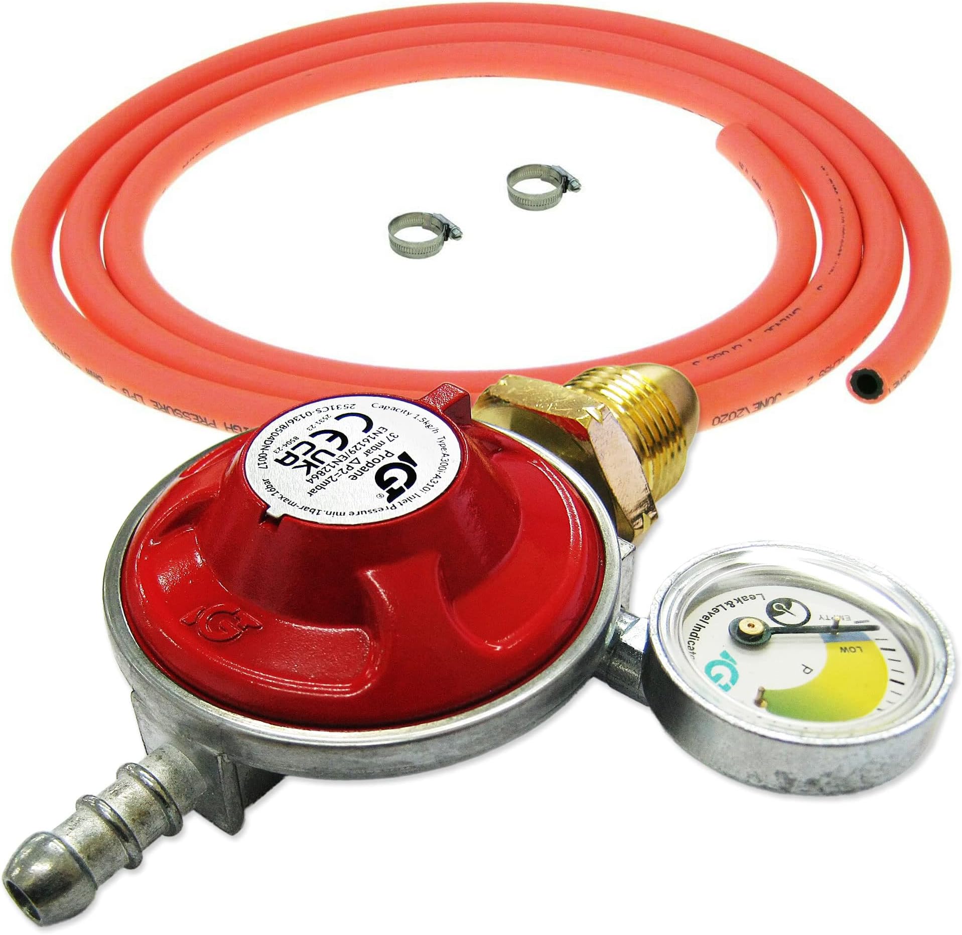 37mb Propane Gas Regulator With Pressure Gauge & 1 M Hose Kit With 2 ...