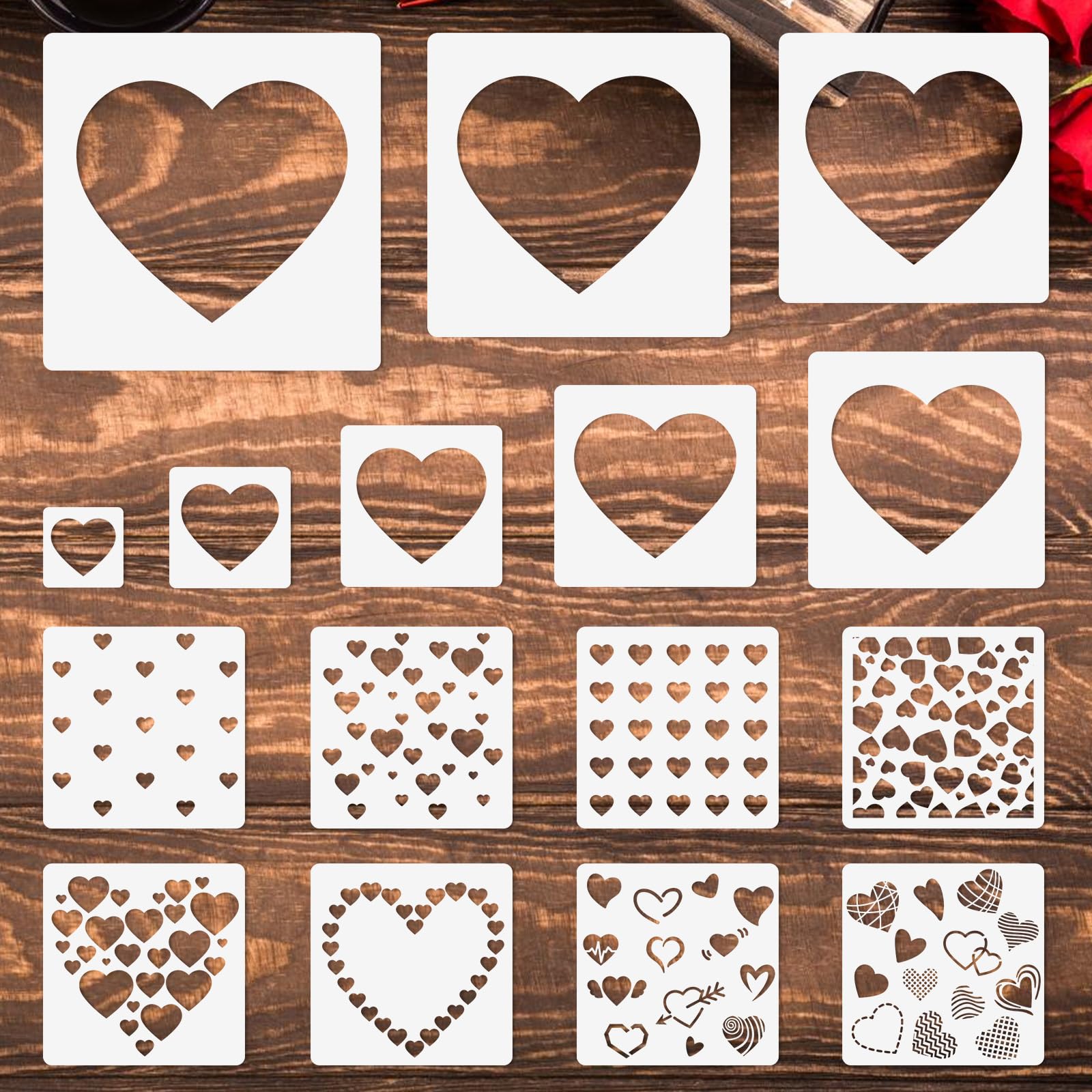 Amazon.com : JarThenaAMCS 16Pcs Heart Shaped Stencils Assorted Stencils ...