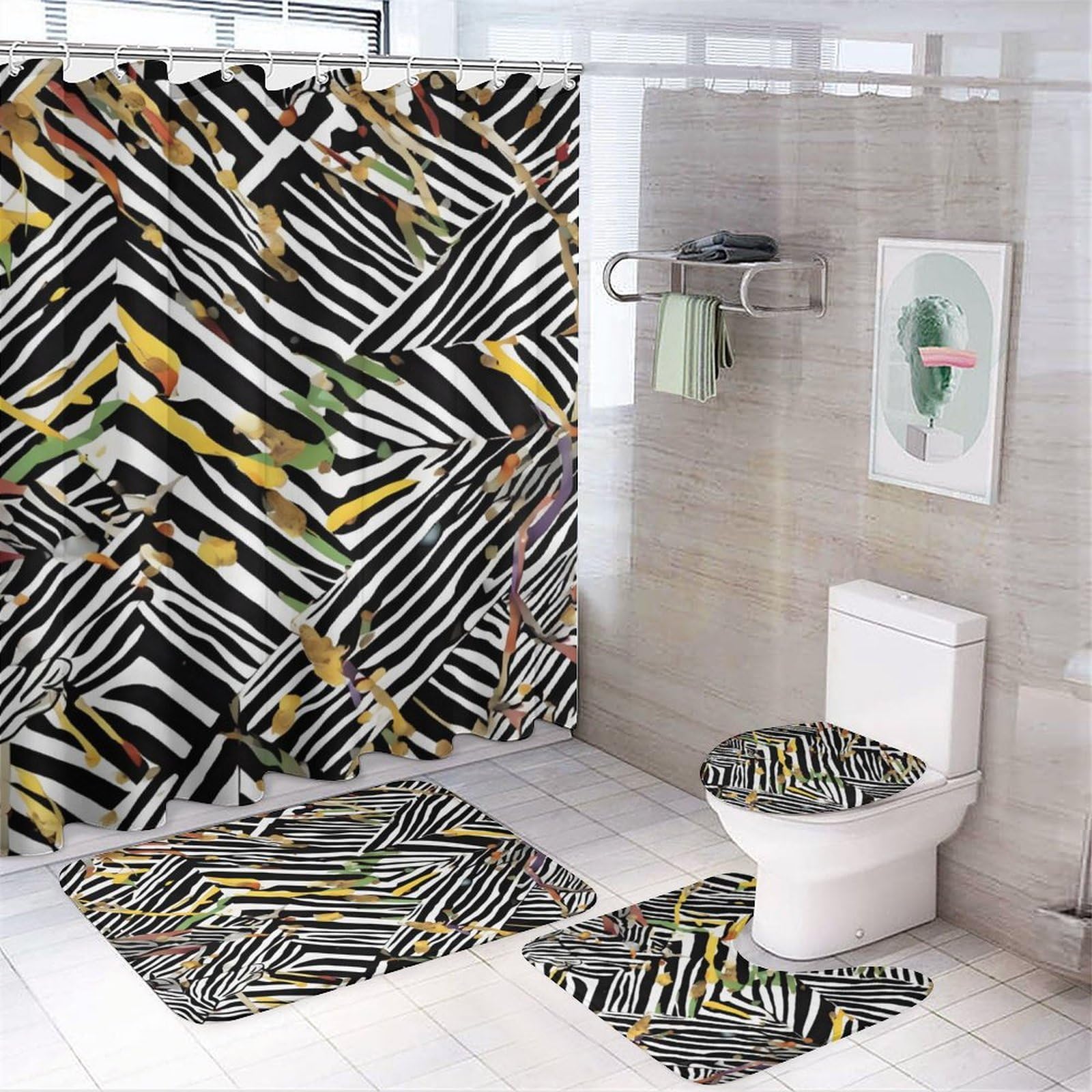 Modern Curtain Zebra Bathroom Themes