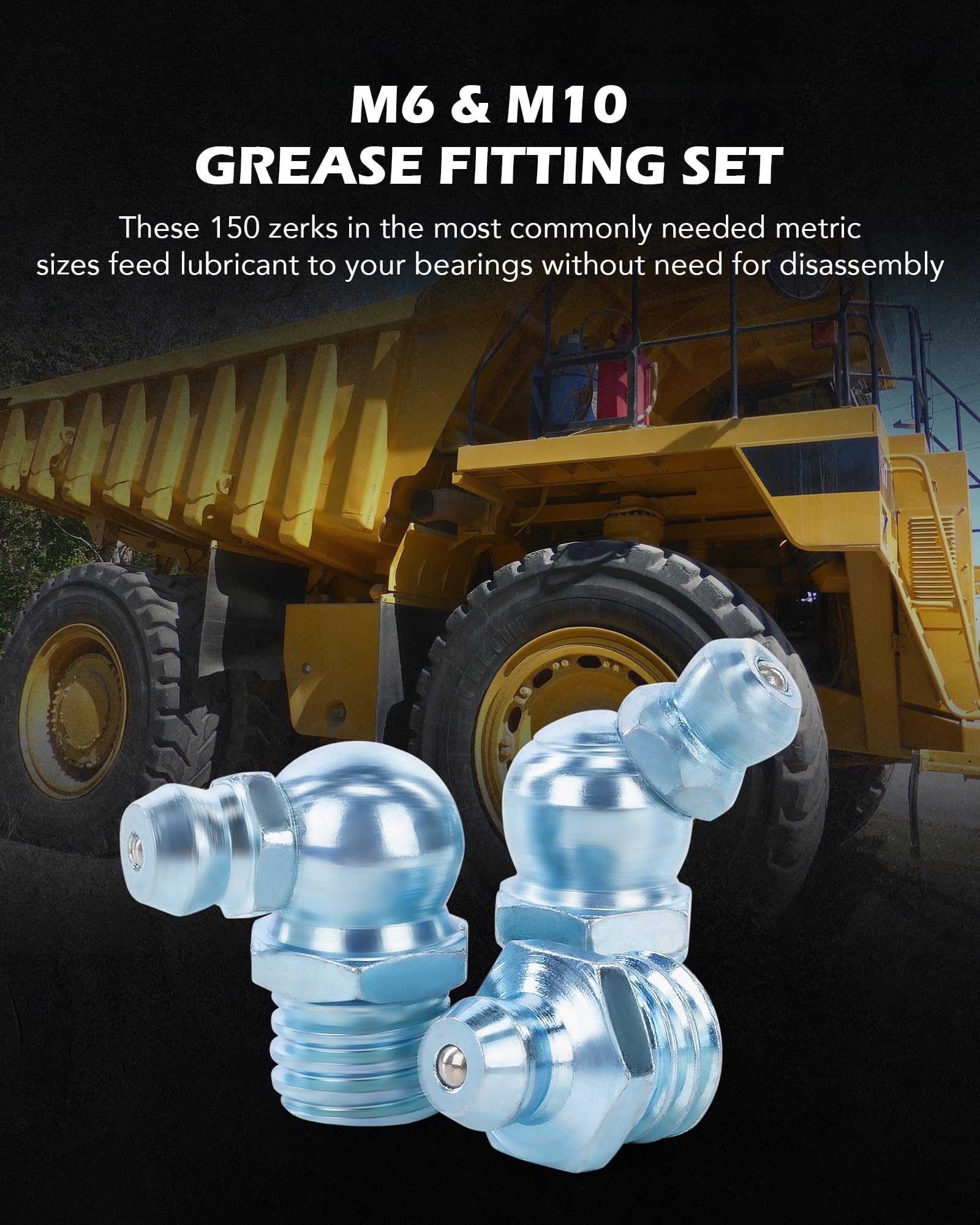 Snapklik.com : ZELCAN 150pc Metric Grease Fittings Kit: M6 M10 Straight ...