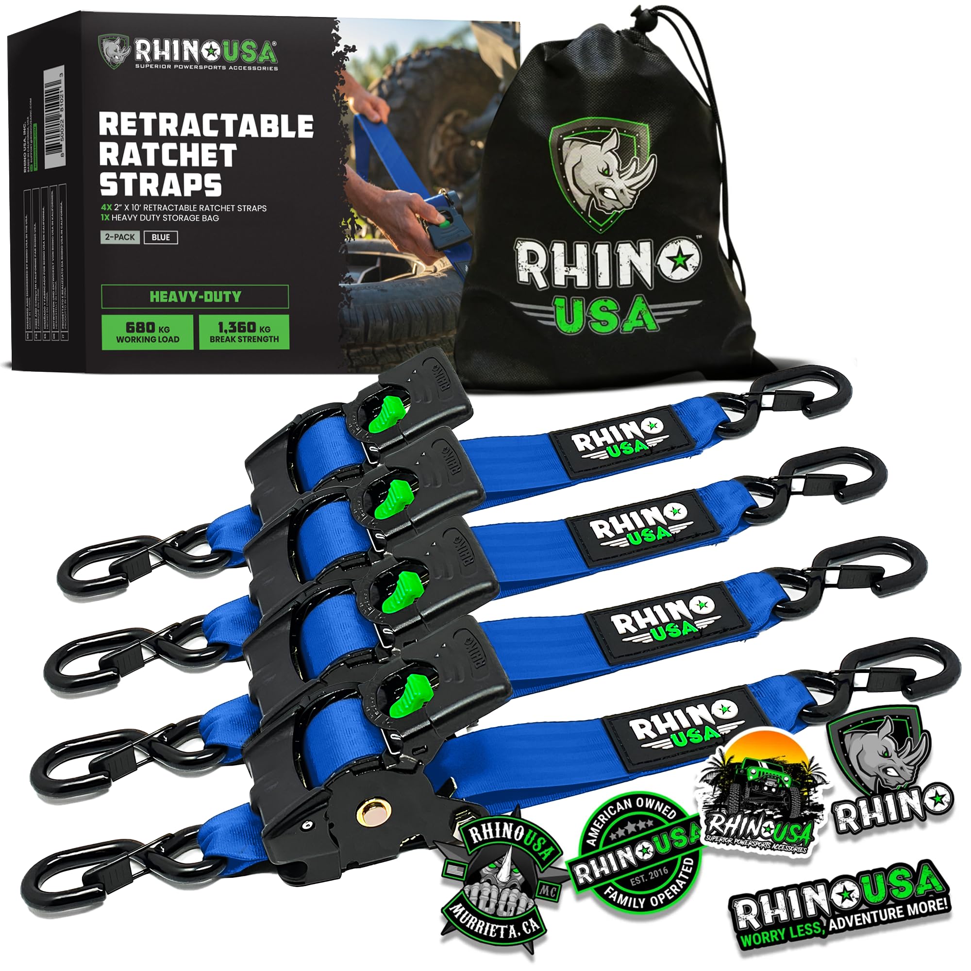 Amazon.com: Rhino USA Retractable Ratchet Tie Down Straps (4PK) - 3 ...