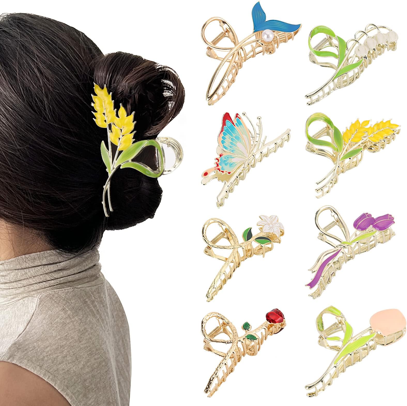Amazon.com : 8Pcs Flower Hair Claw Clips Nonslip Large Metal Hair ...