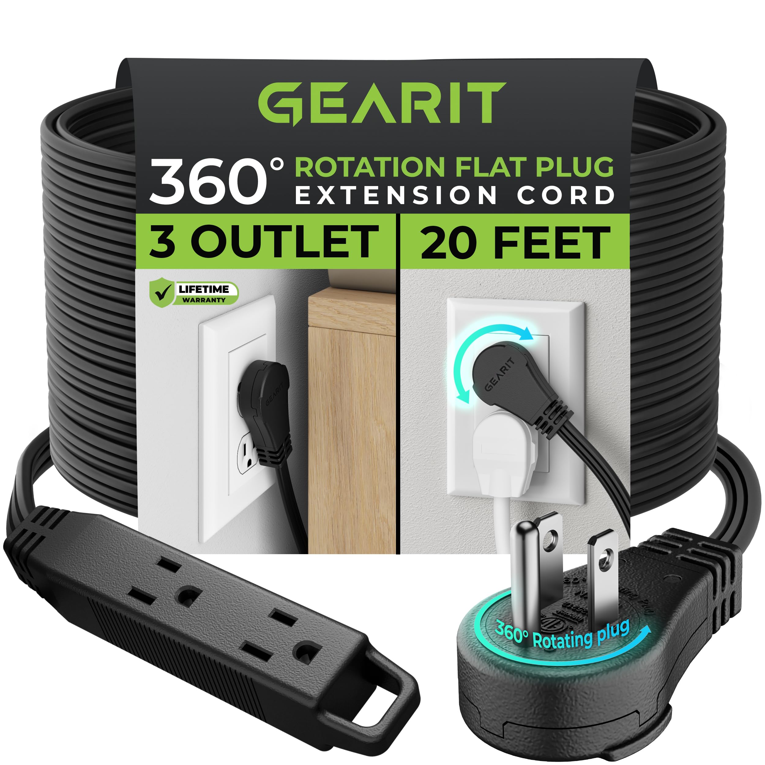 Snapklik.com : GearIT 360 Rotating Flat Plug Extension Cord