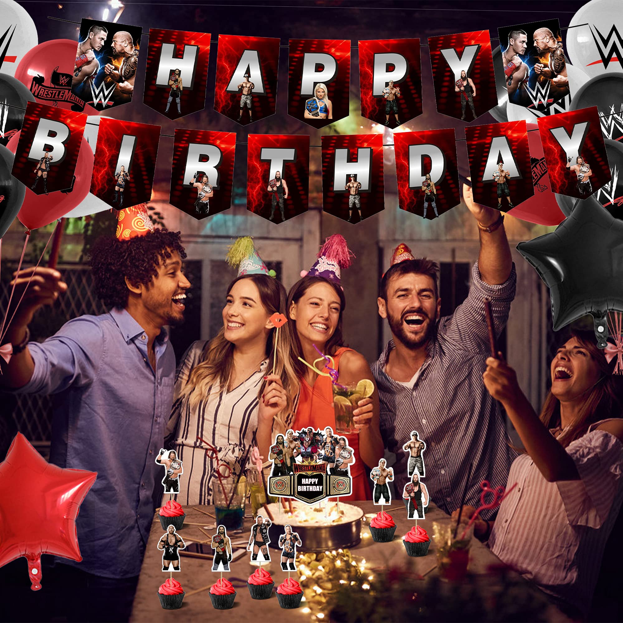 66 Pcs Wwe Boxing Match Birthday Party Supplies, Boxing Match Birthday ...