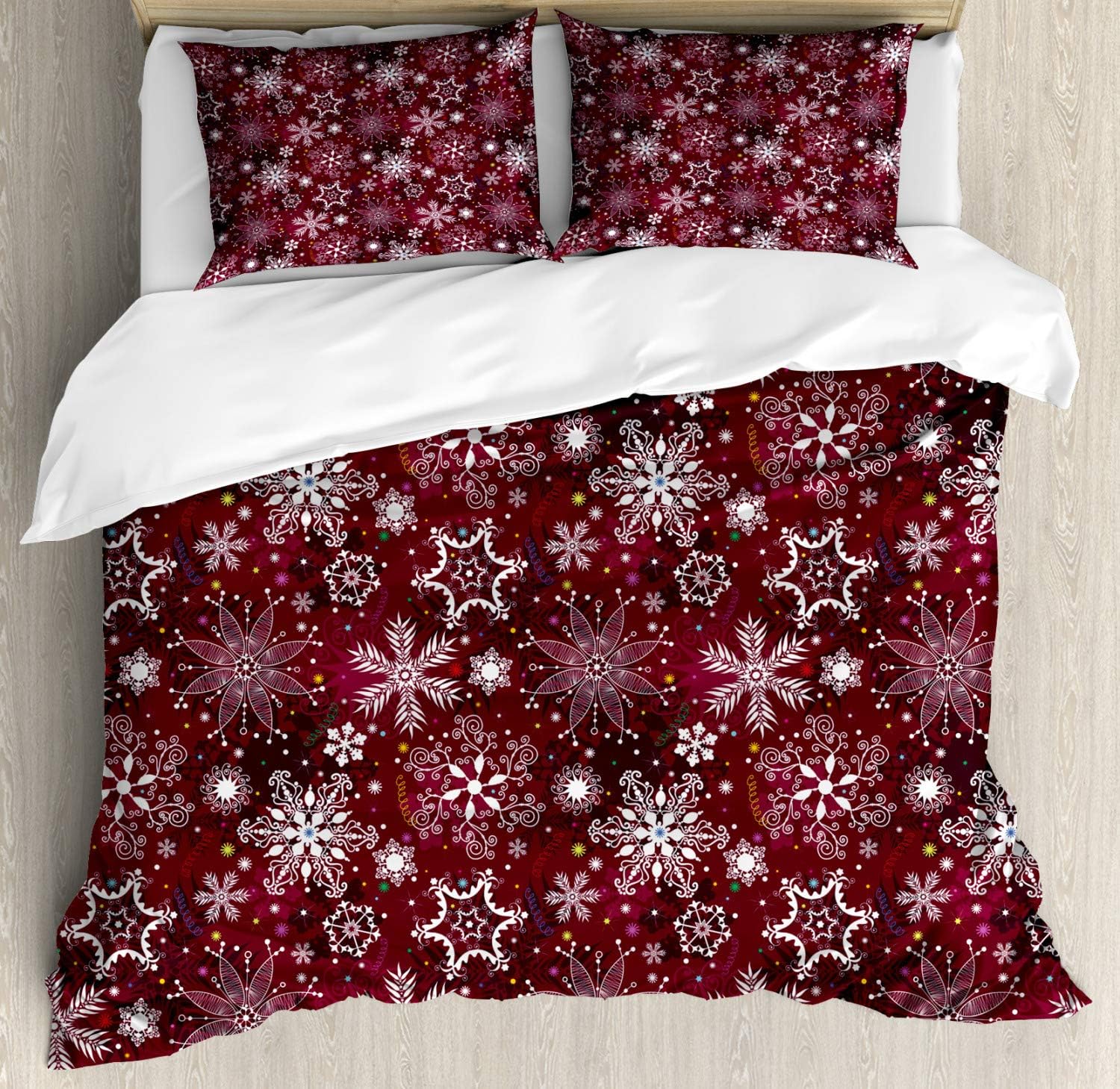 Amazon.com: Ambesonne Snowflake Duvet Cover Set, Colorful Christmas Pattern with Snowflakes and ...