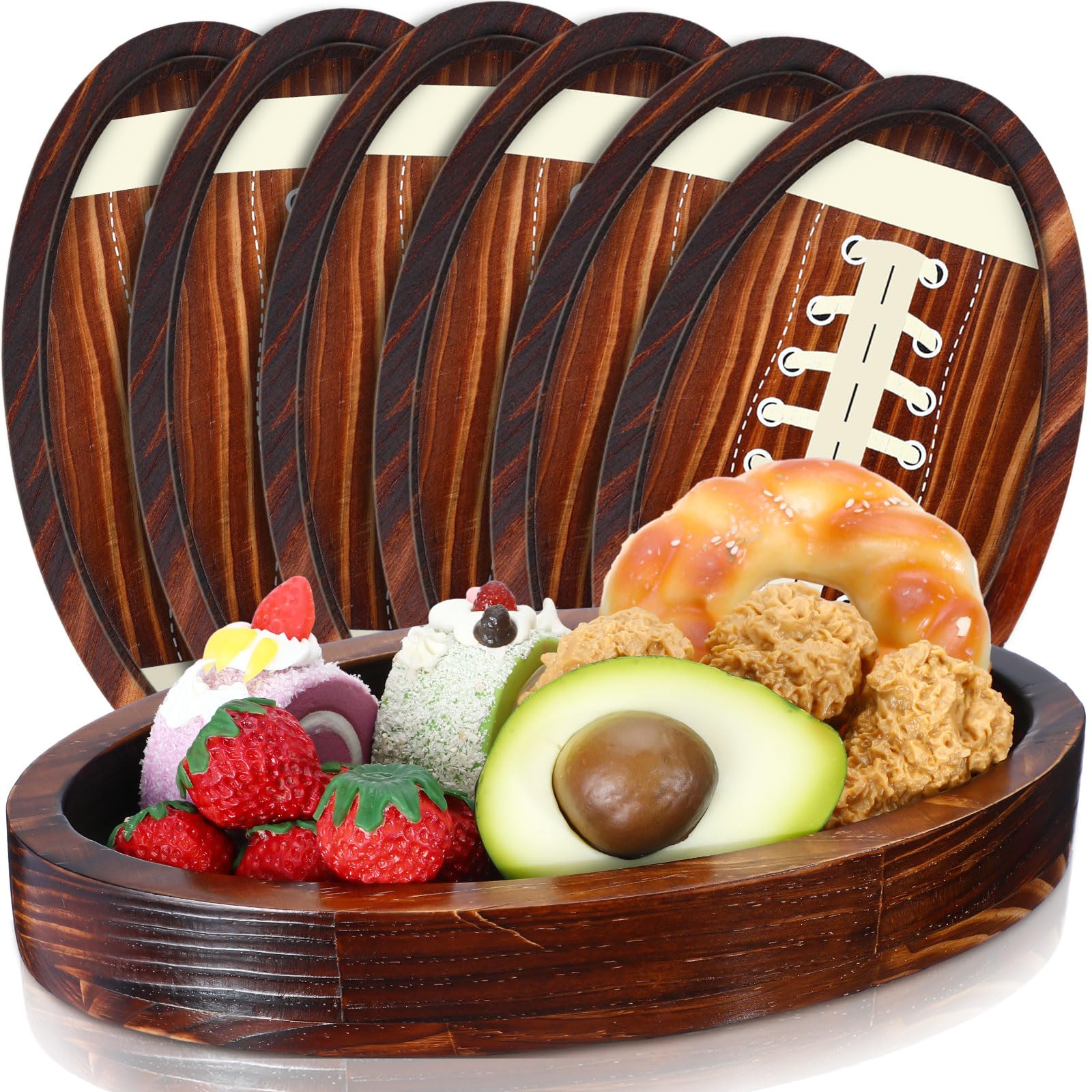 6 Pcs 11'' Football Serving Trays Wooden Football Snack Trays Football ...