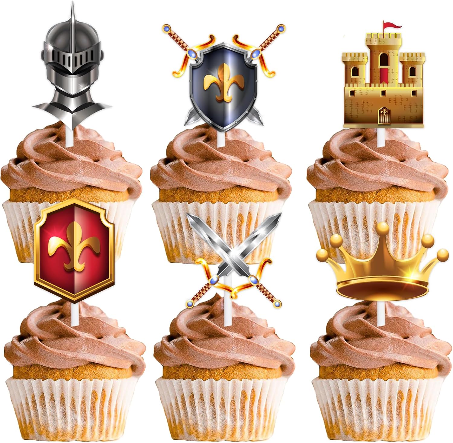 Amazon.com: 18pcs Gold Glitter Dessert Cupcake Topper Medieval Knights ...