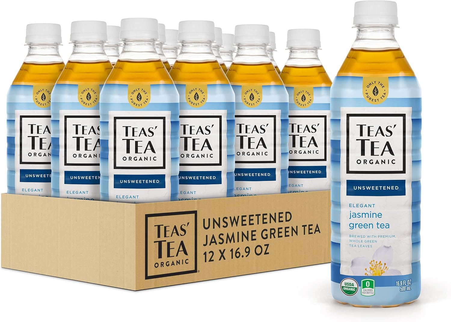 Teas' Tea Unsweetened Jasmine Green Tea 16.9 Ounce (Pack of 12) Organic ...