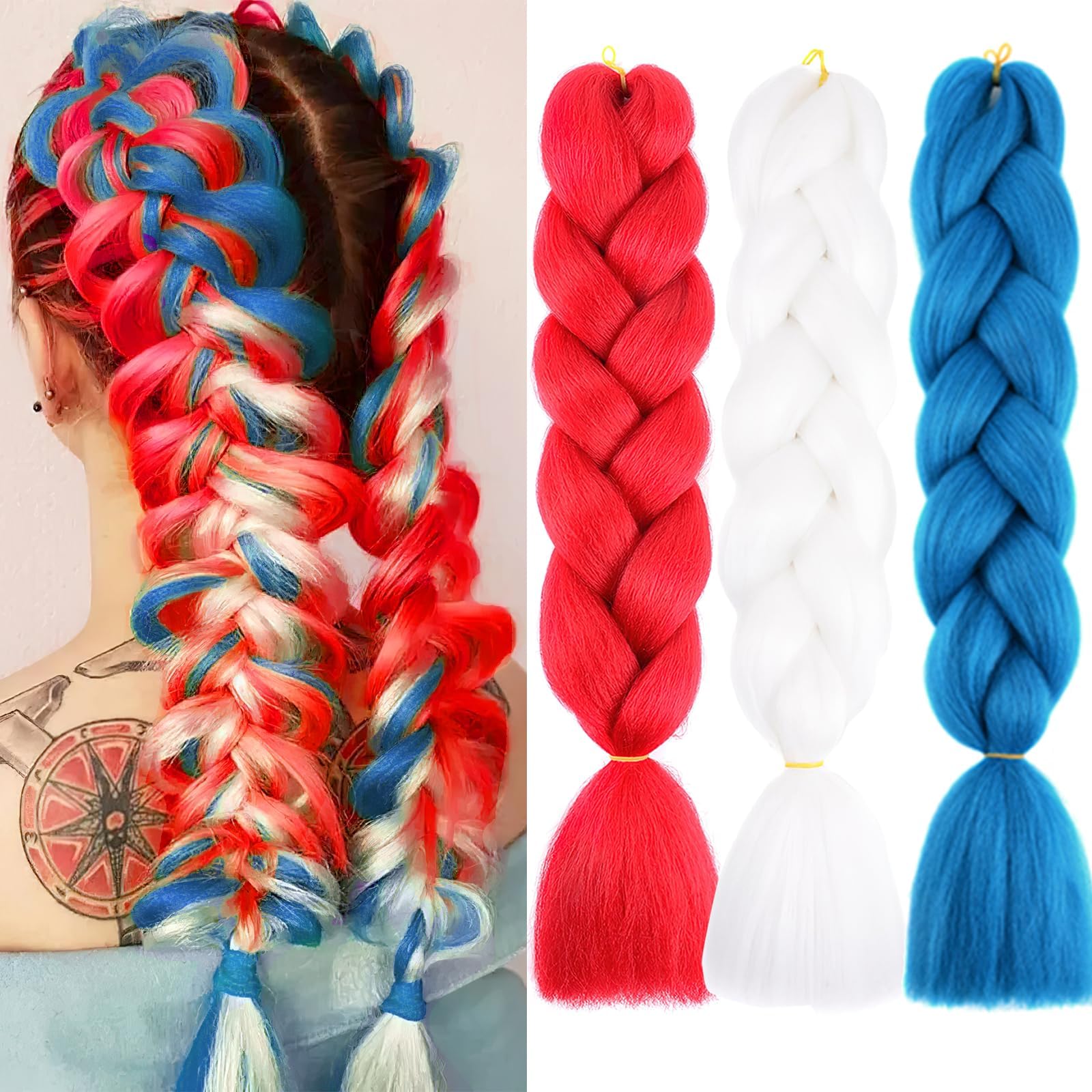Amazon.com : BASEMMAHER Colored Braiding Hair Extensions Red White Blue ...
