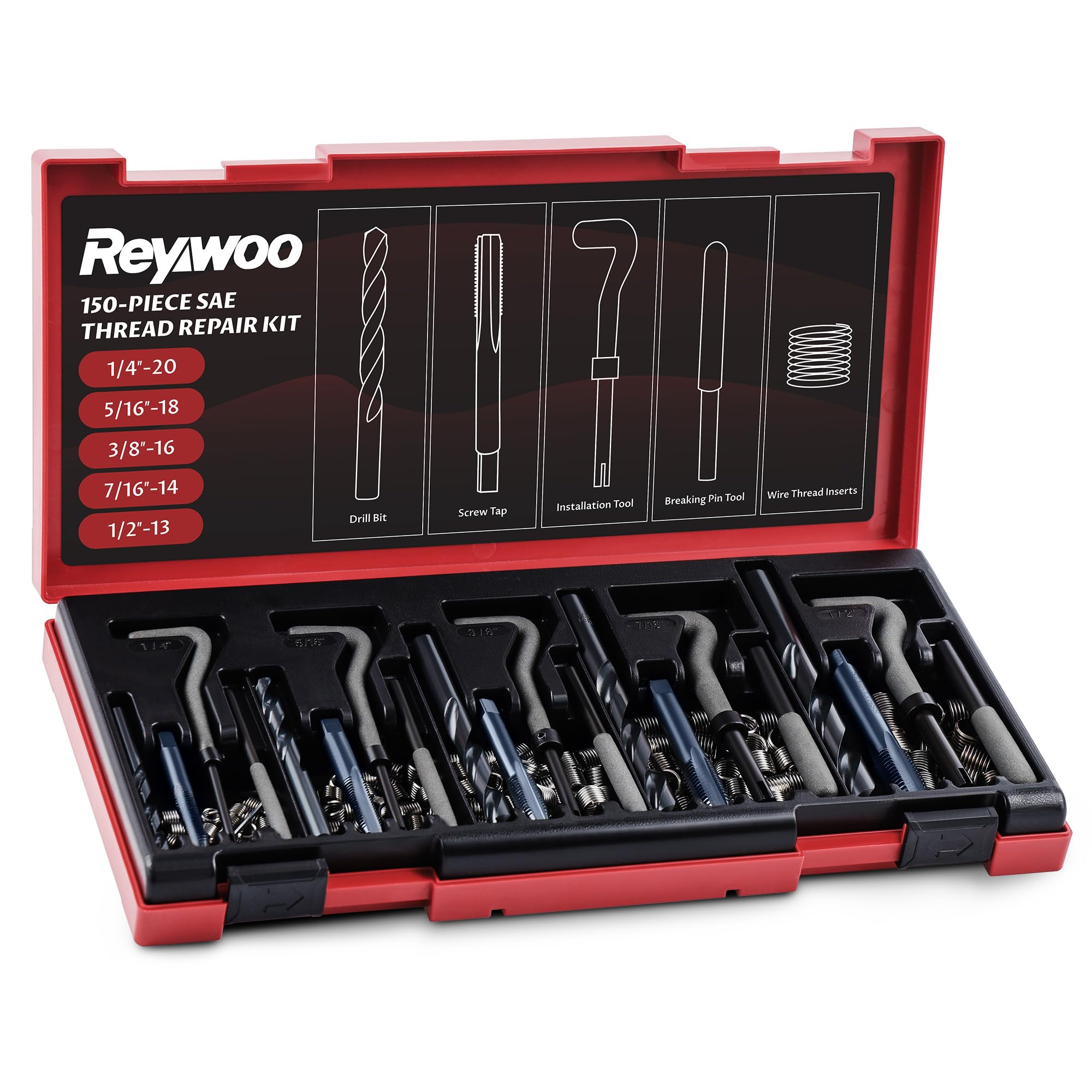 Amazon.com: Reywoo 150 PC Helicoil Thread Repair Kit, SAE Helicoil Kit ...