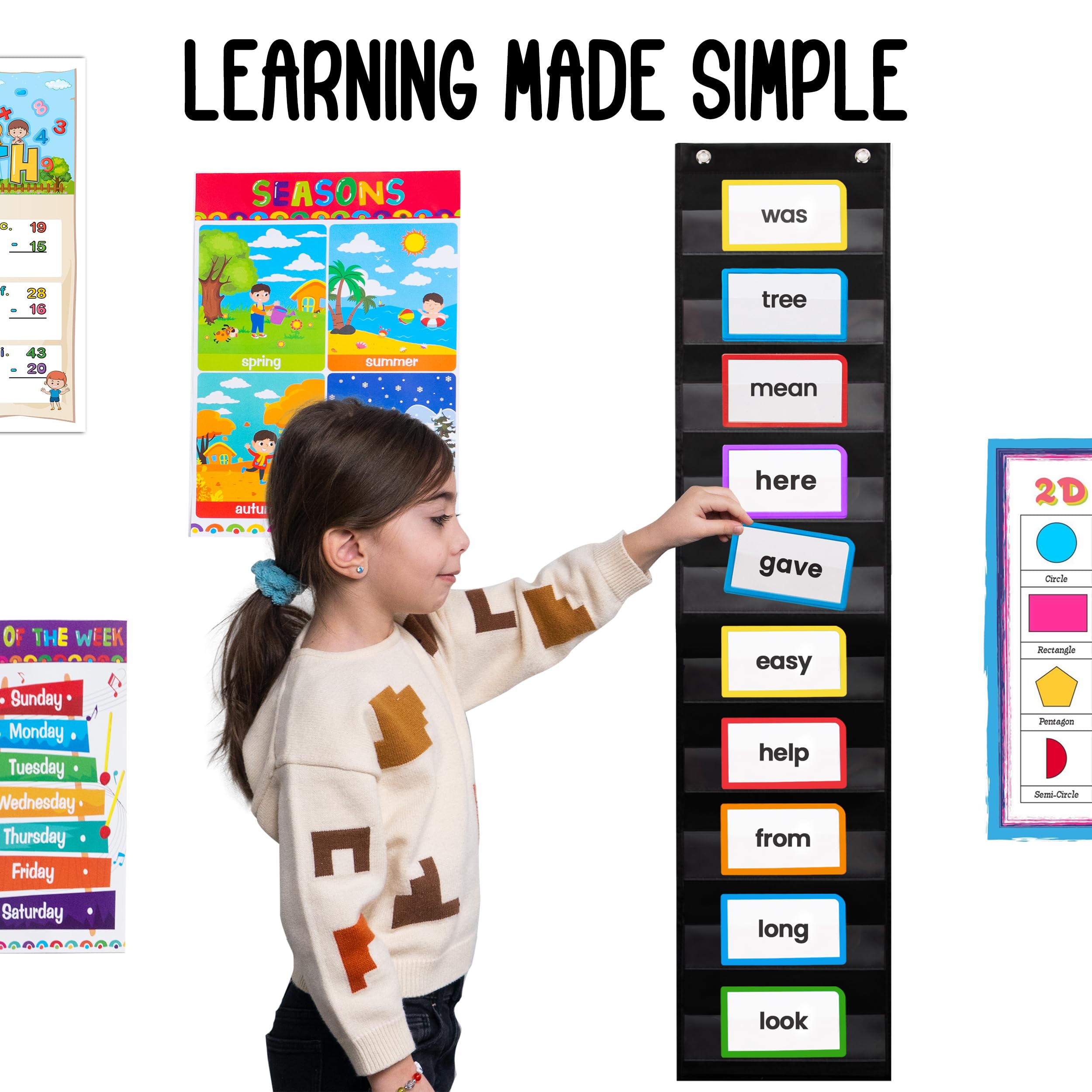 Snapklik.com : 9" Wide X 44" Tall Pocket Chart, Black - Sturdy Pocket ...