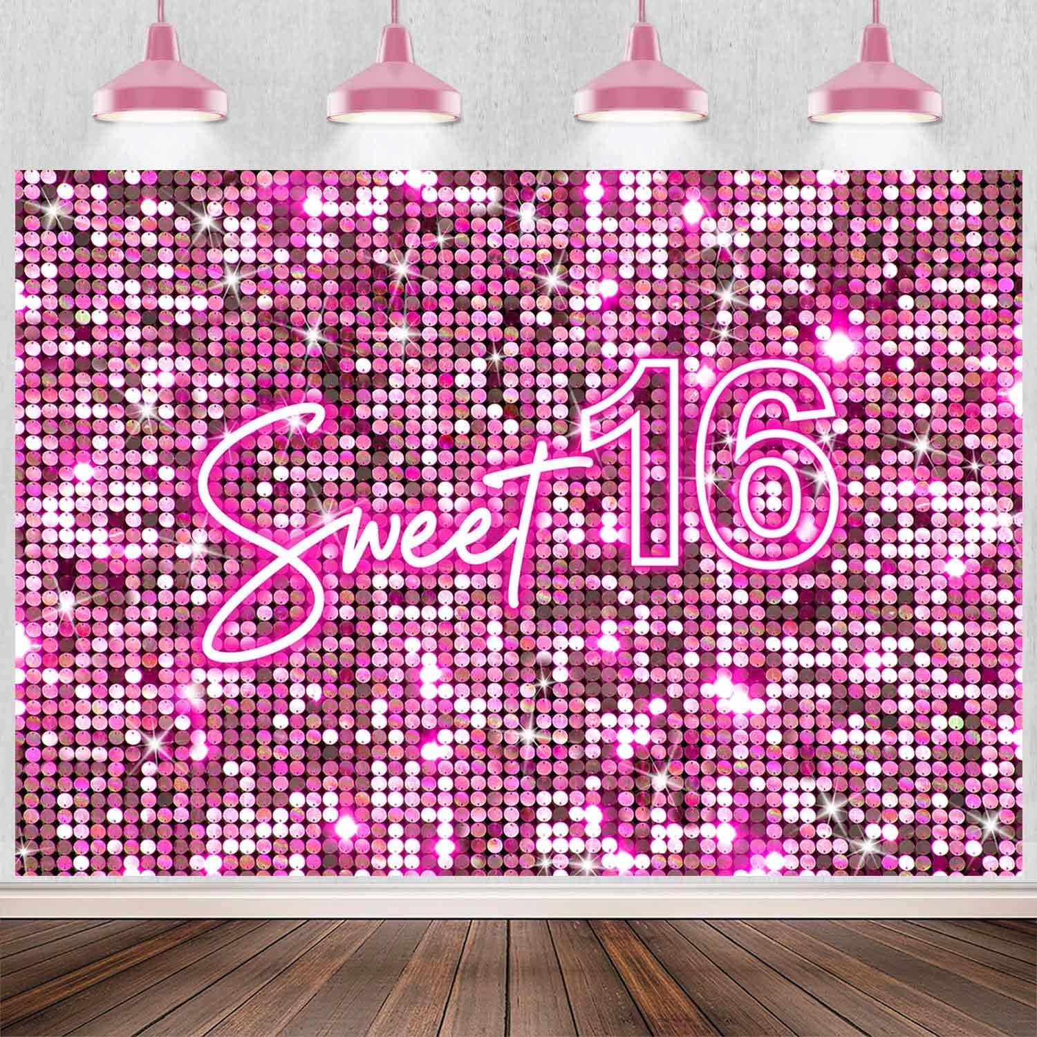 Amazon.com : Sensfun Sweet 16 Birthday Backdrop Pink Flash Sequins Wall ...