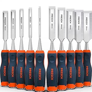 Presch Wood Chisel Set 10 pcs. (6, 10, 12, 16, 18, 20, 24, 26, 32 & 38 ...