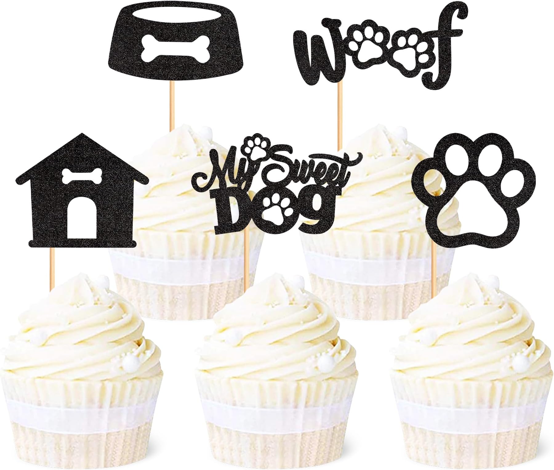 Amazon.com: Ercadio 25 Pack Dogs Cupcake Toppers Black Glitter My Sweet ...