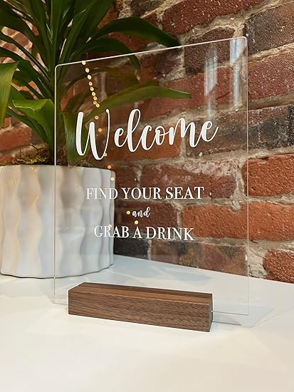 Amazon.com: NEW - 8"x10" Acrylic Welcome Sign with Walnut Wood Stand ...
