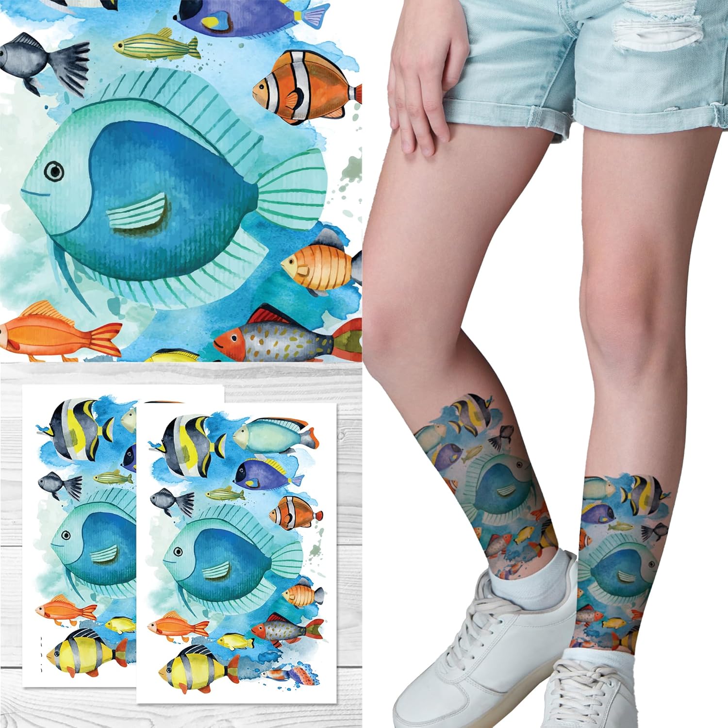 Amazon.com : Supperb Temporary Tattoos - watercolor Fish (Set of 2 ...