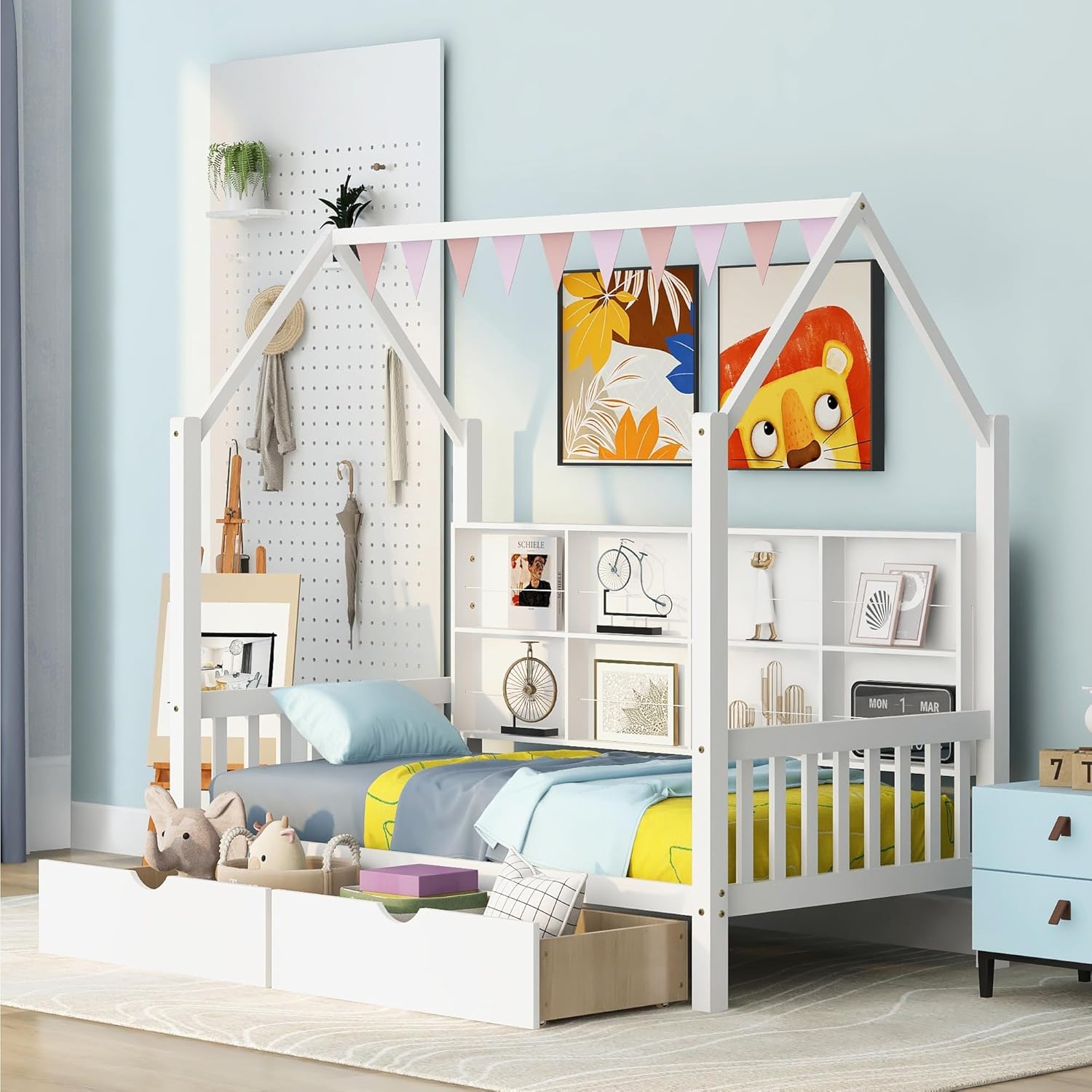 Amazon.com: Bellemave Twin Size House Bed with Drawers for Kids ...