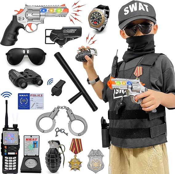 Amazon.com: FUNCREVITY Police Officer Costume For Kids Include Police ...