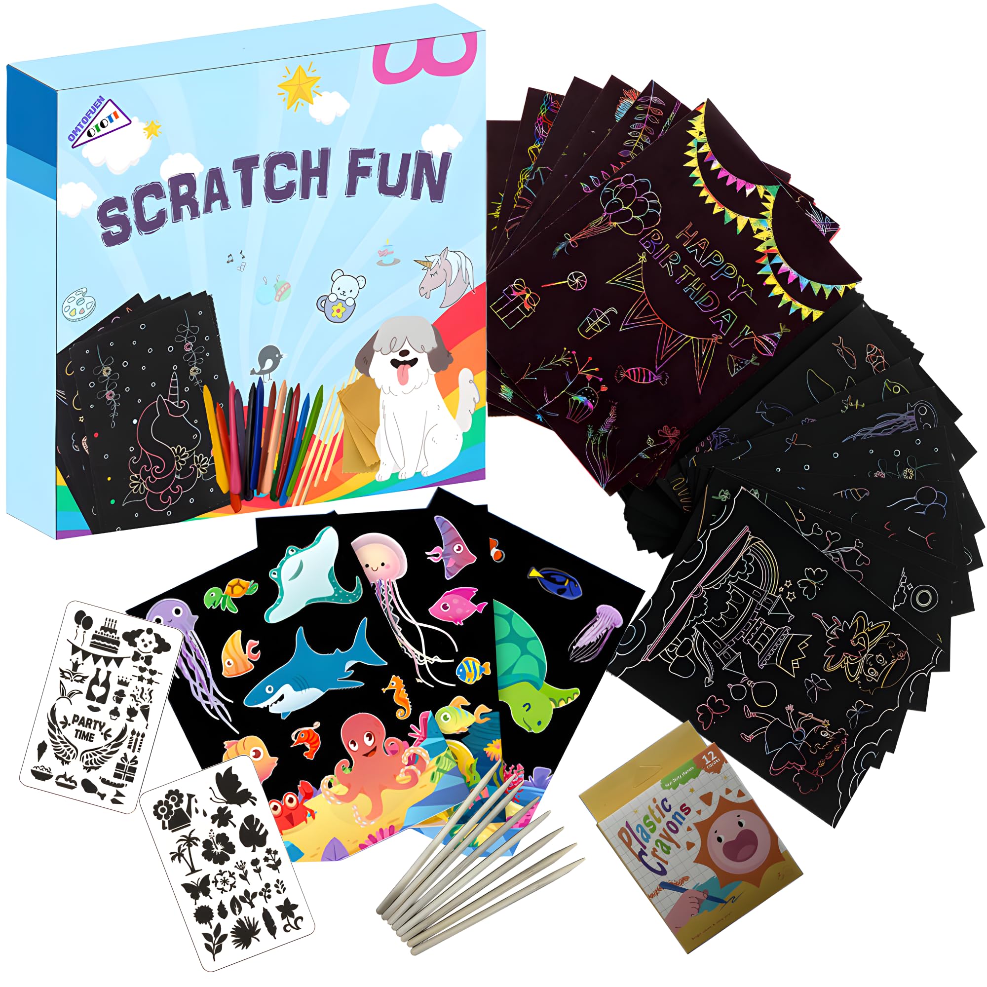 Amazon.com: OMTOFUEN 36+9 Scratch Art Paper Kit with Pre-Outlined ...