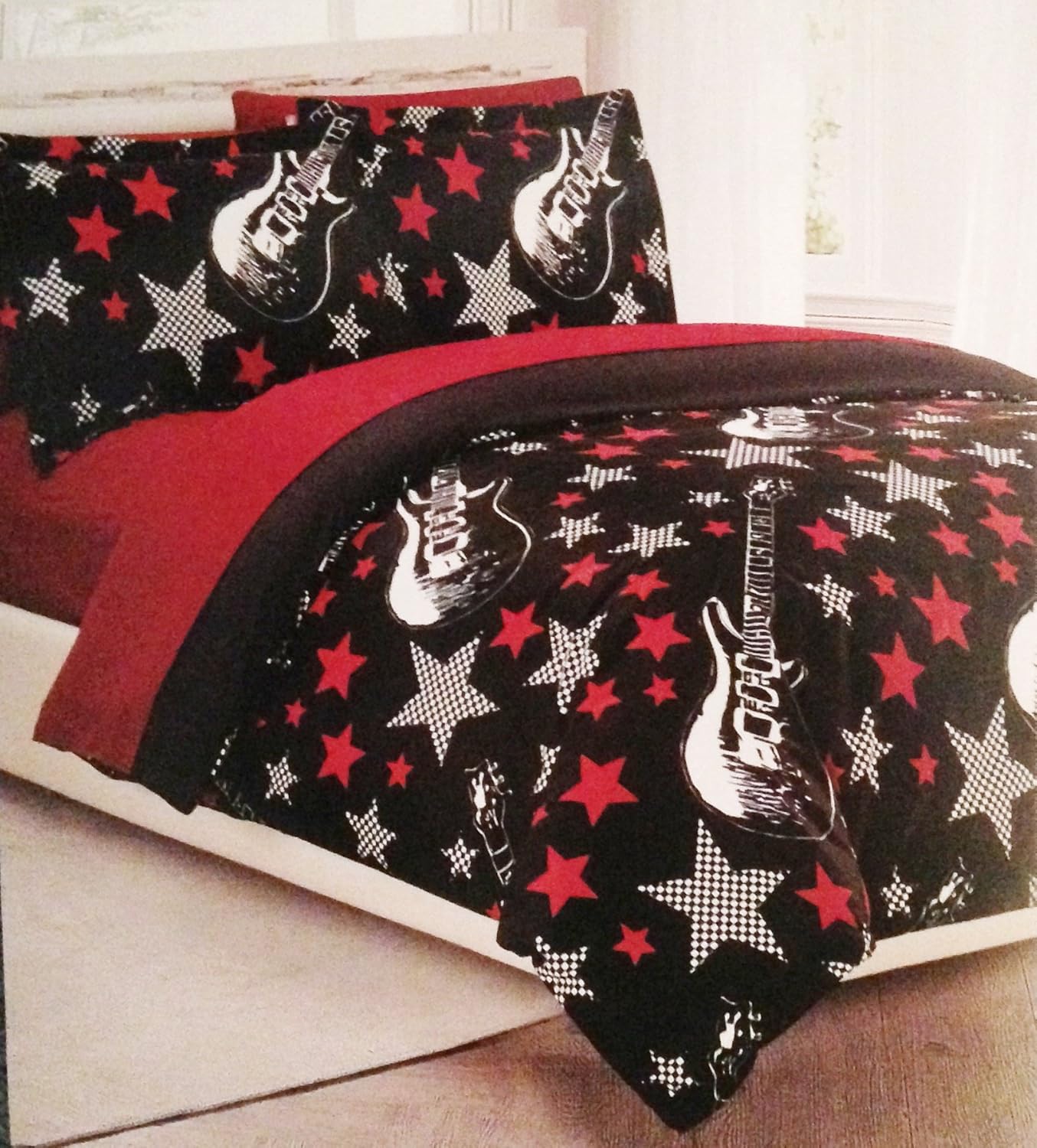 Amazon.com: Guitars Stars Rock 'N Roll RockStar Music Black White Red ...