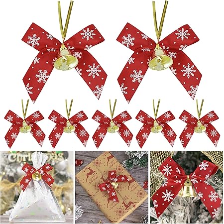 Amazon.com: WHQXFDZ 160 Pieces Mini Red and Green Ribbon Bows Christmas ...