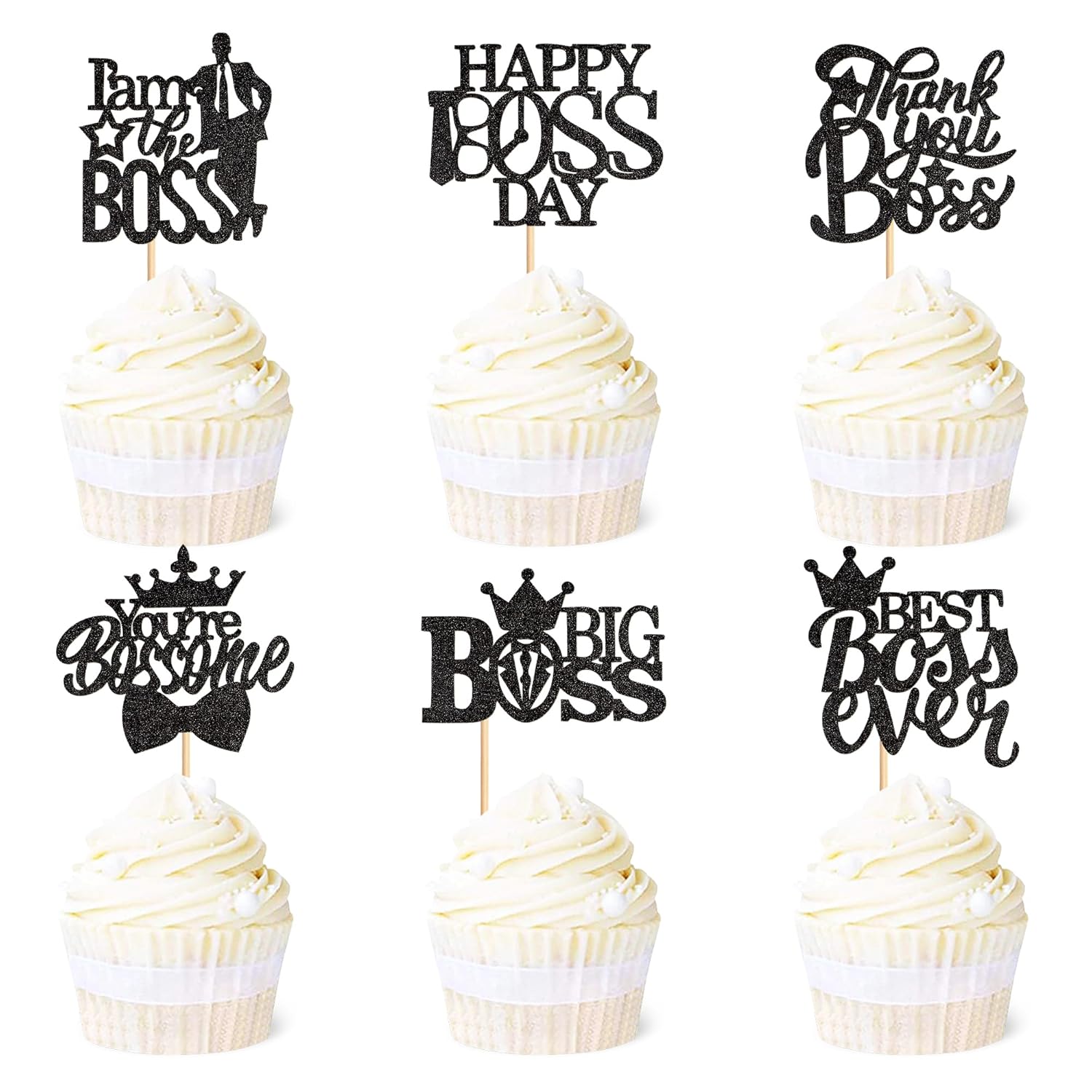 Amazon.com: Ercadio 24 Pack Happy Boss Day Cupcake Toppers Black Big ...