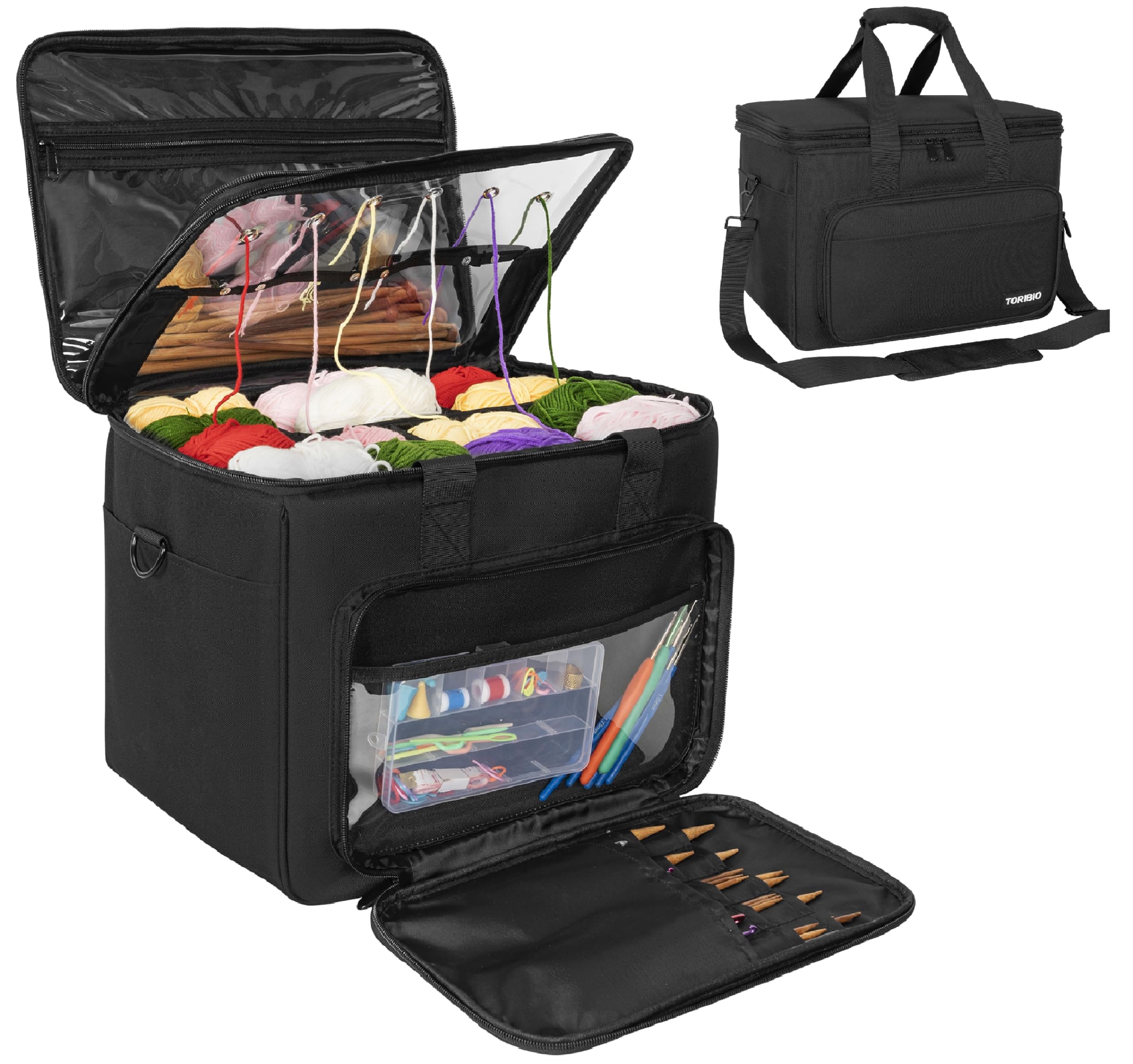 Amazon.com: TORIBIO Knitting Bag Yarn Storage Tote, Large Crochet ...