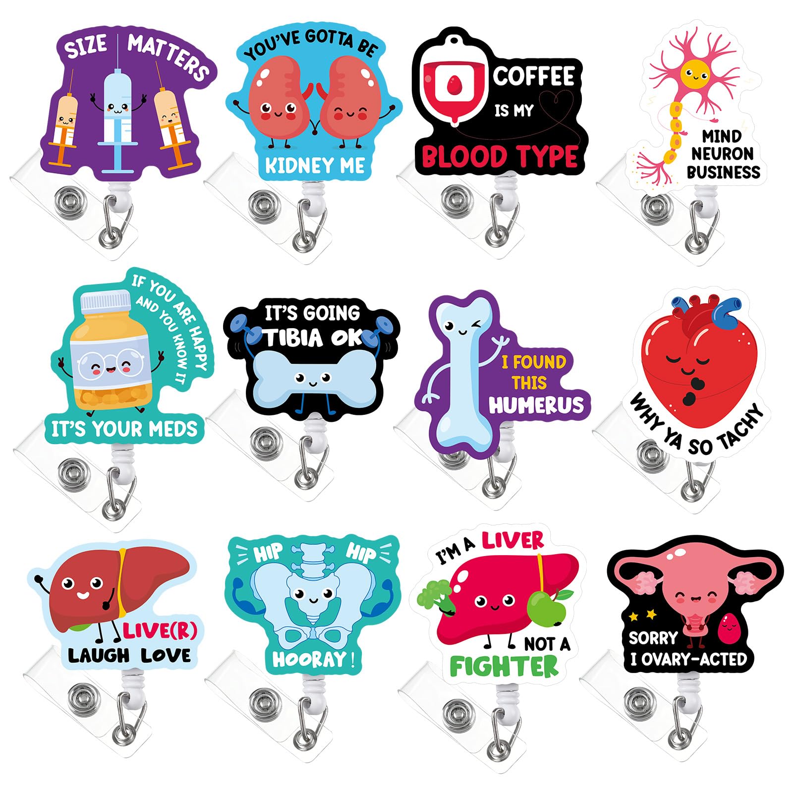 Funny Name Tag Holders YJ Premiums 8pc Funny Fun Cool Cute Humor Badge
